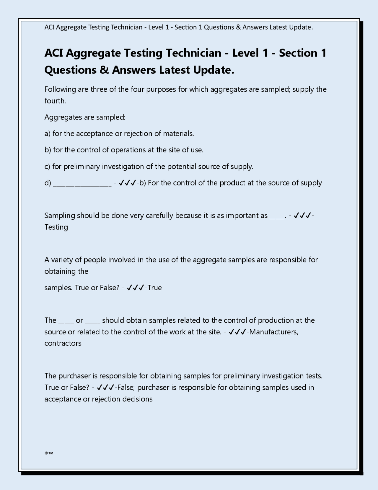 ACI Aggregate Testing Technician - Level 1 - Section 1 Questions ...