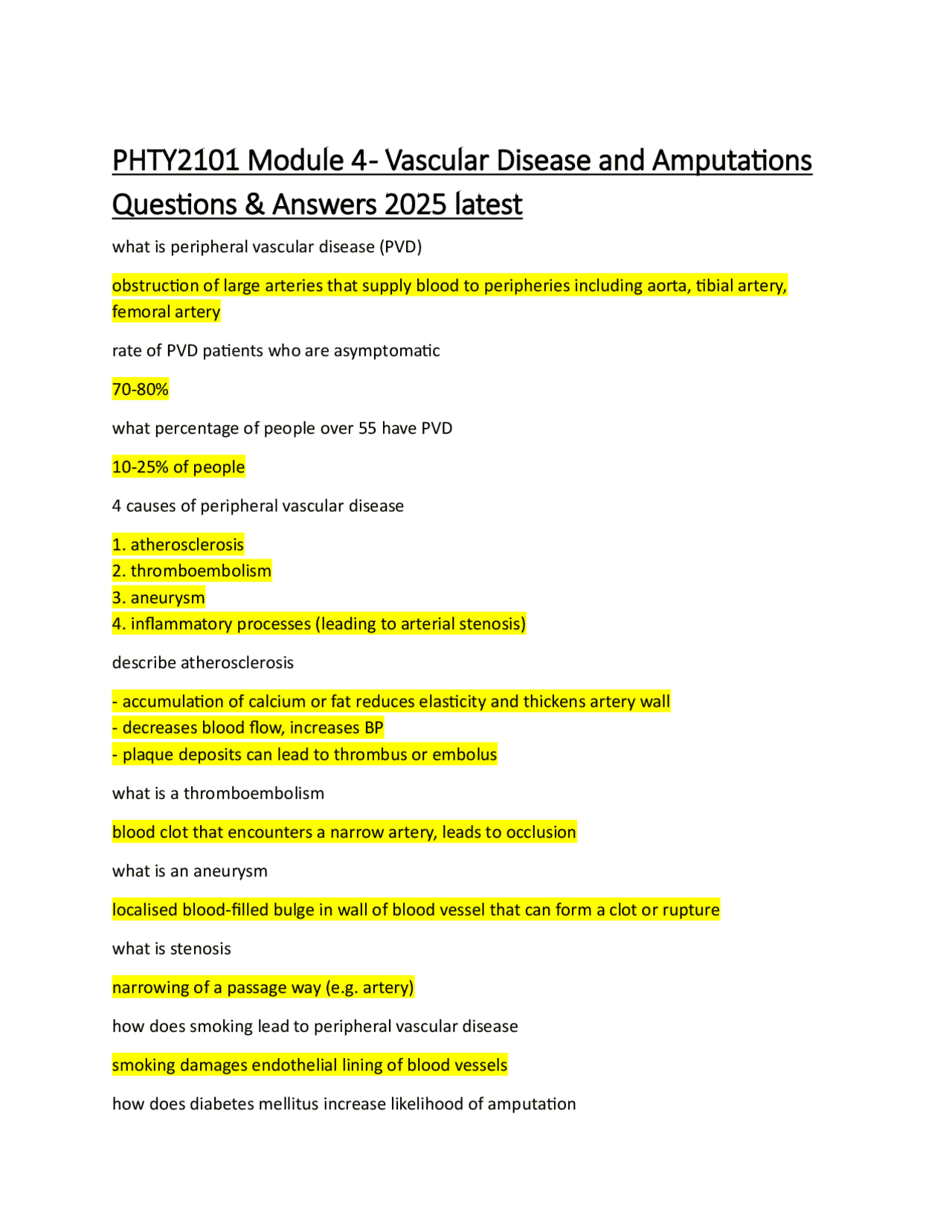 PHTY2101 Module 4 - Vascular Disease and Amputations: Questions ...
