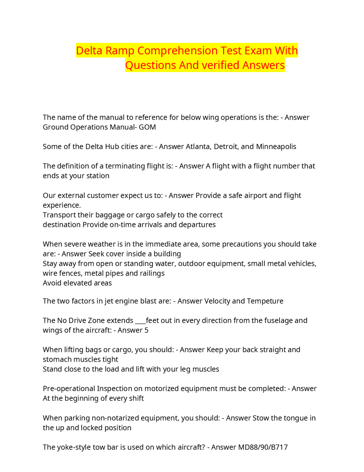 Delta Ramp Comprehension Test Exam With Questions And verified Answers ...