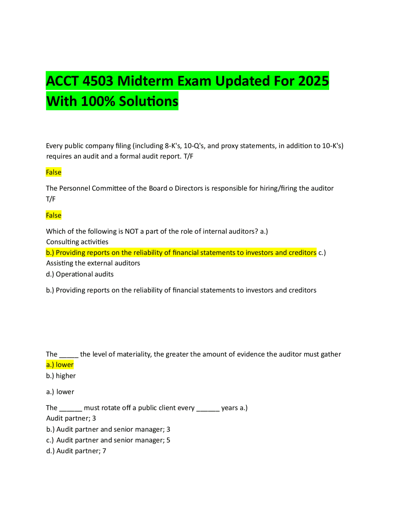 ACCT 4503 Midterm Exam Updated For 2025 With 100% Solutions | Exams ...