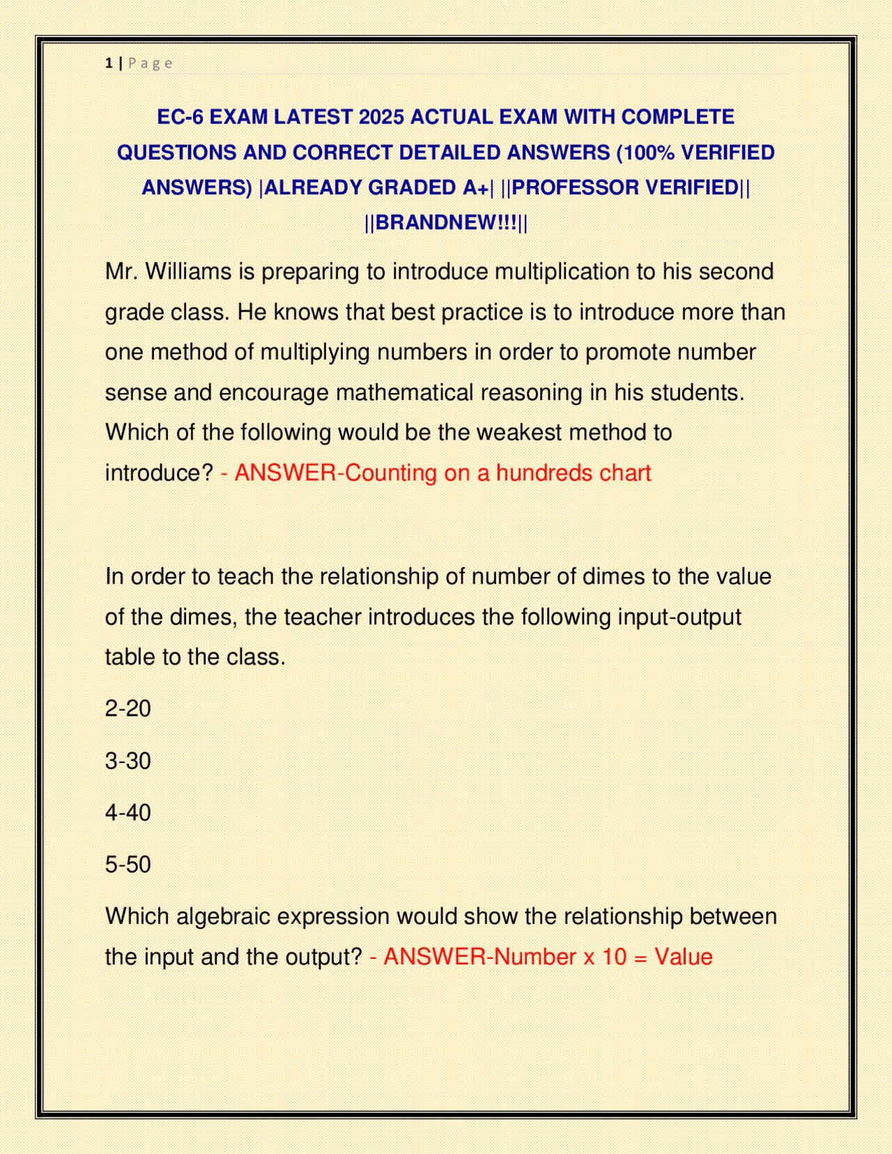 Ec 6 Exam Latest 2025 Actual Exam With Complete Questions And Correct