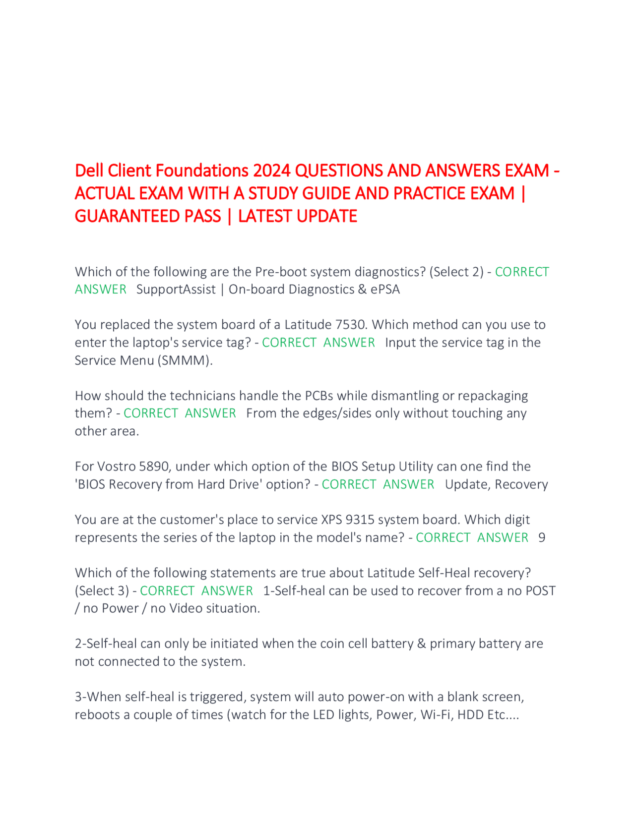 Dell Client Foundations 2024 QUESTIONS AND ANSWERS EXAM - ACTUAL EXAM ...