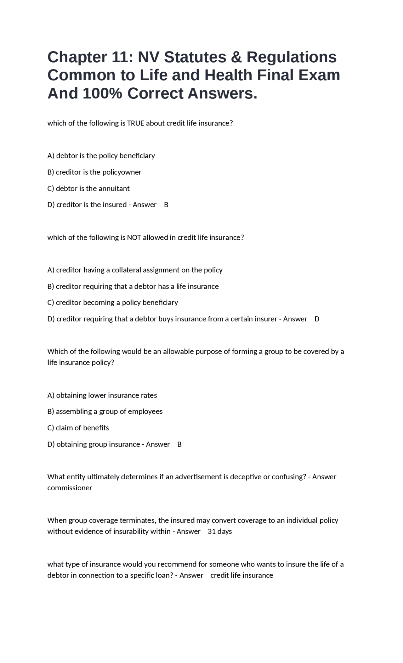 Chapter 11: NV Statutes & Regulations Common to Life and Health Final ...