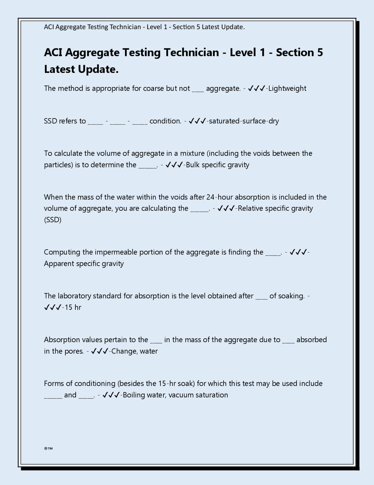 ACI Aggregate Testing Technician - Level 1 - Section 5 Latest Update ...