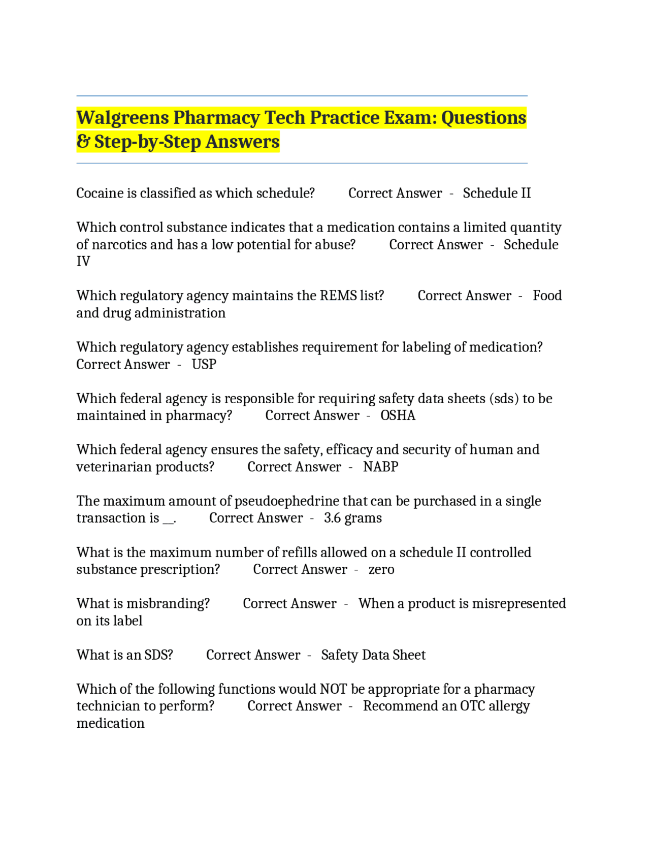 Walgreens Pharmacy Tech Practice Exam: Questions & Step-by-Step Answers ...