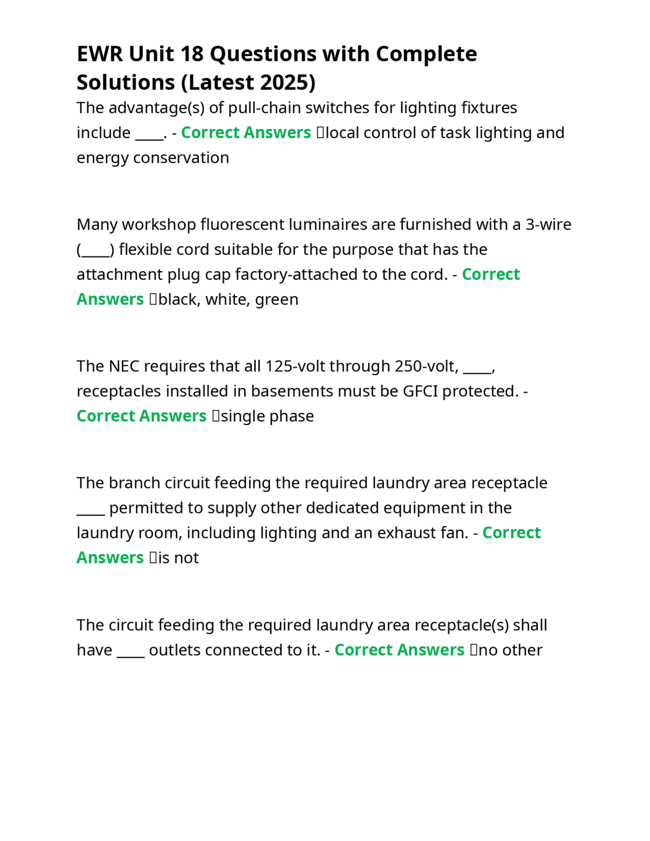 EWR Unit 18 Questions and Answers: Electrical Wiring and Regulations ...