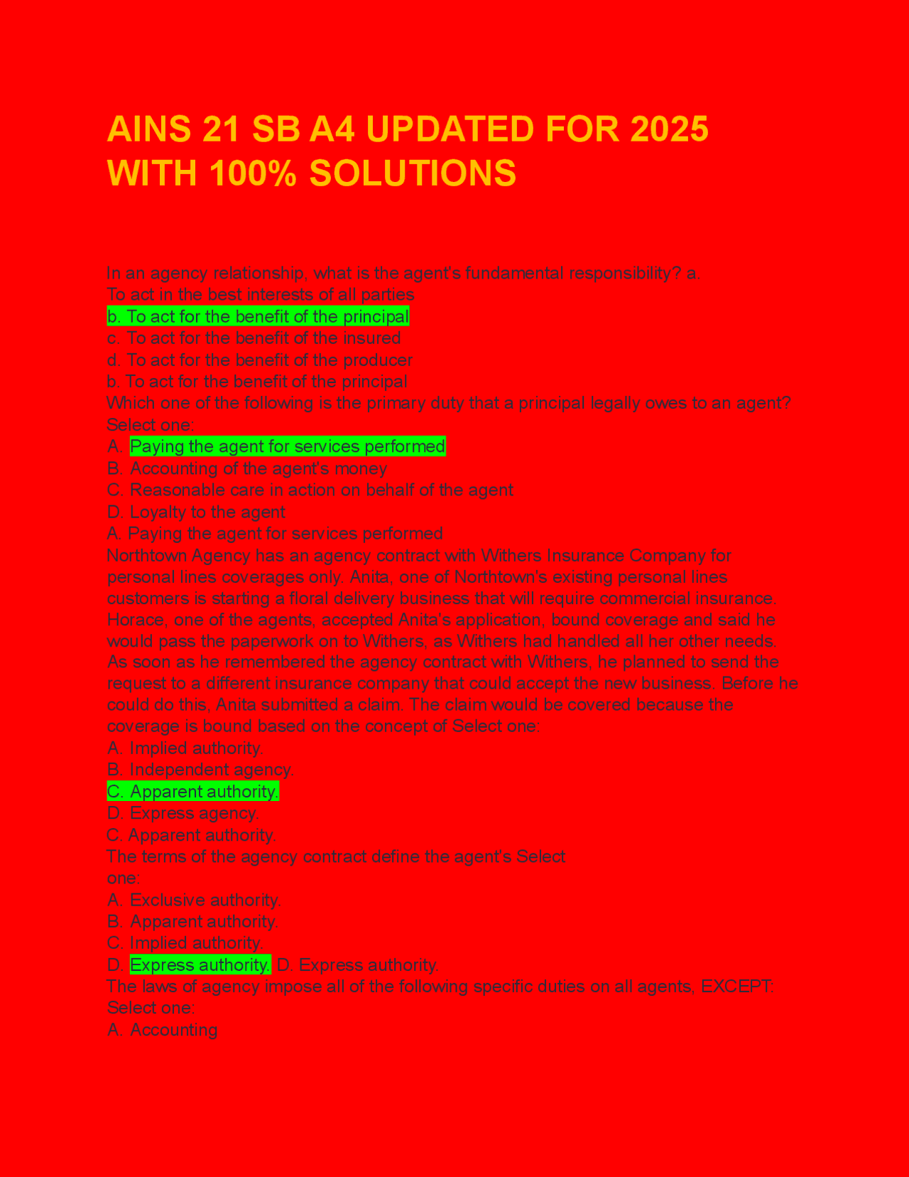 AINS 21 EXAM UPDATED FOR 2025 WITH 100% SOLUTIONS | Exams Business ...