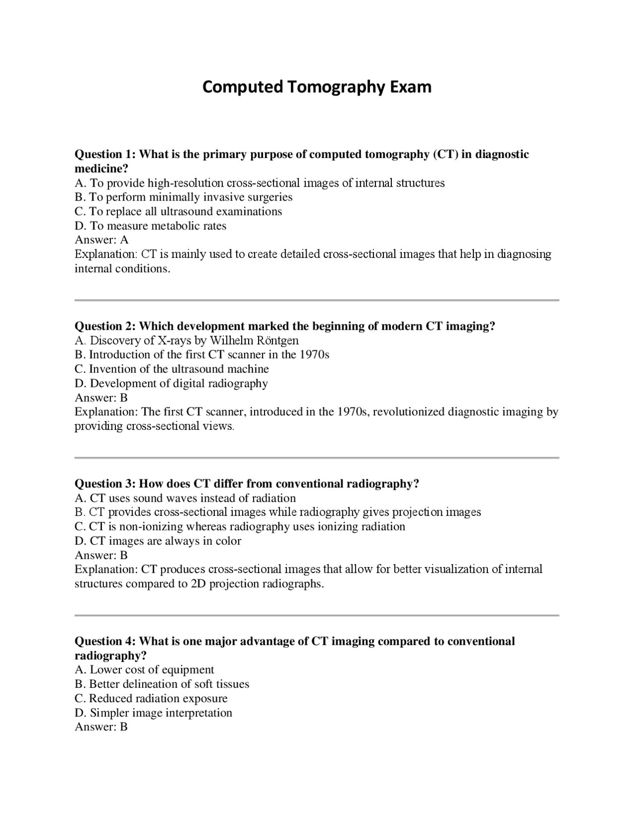 Computed Tomography Exam | Exams Technology | Docsity