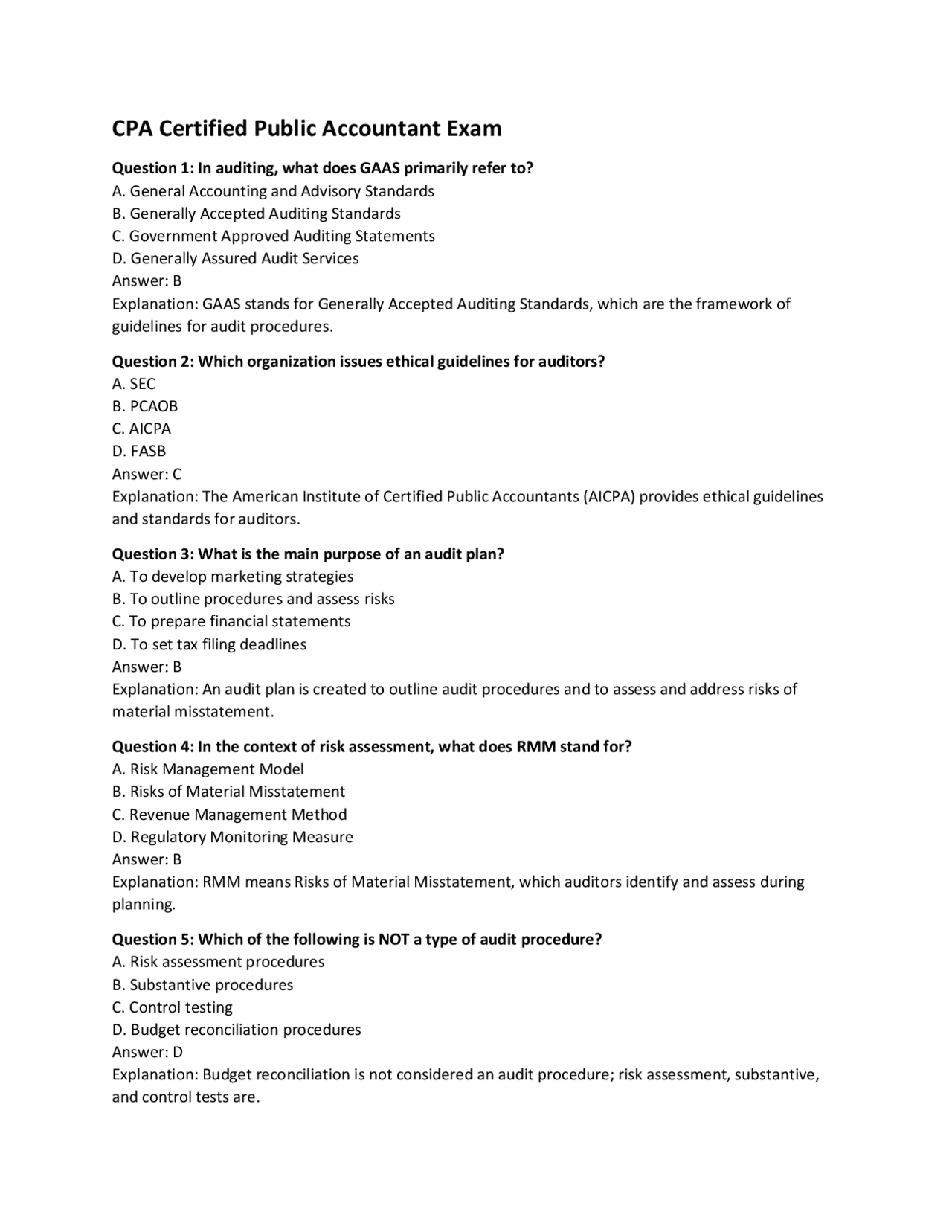 CPA Certified Public Accountant Exam | Exams Technology | Docsity