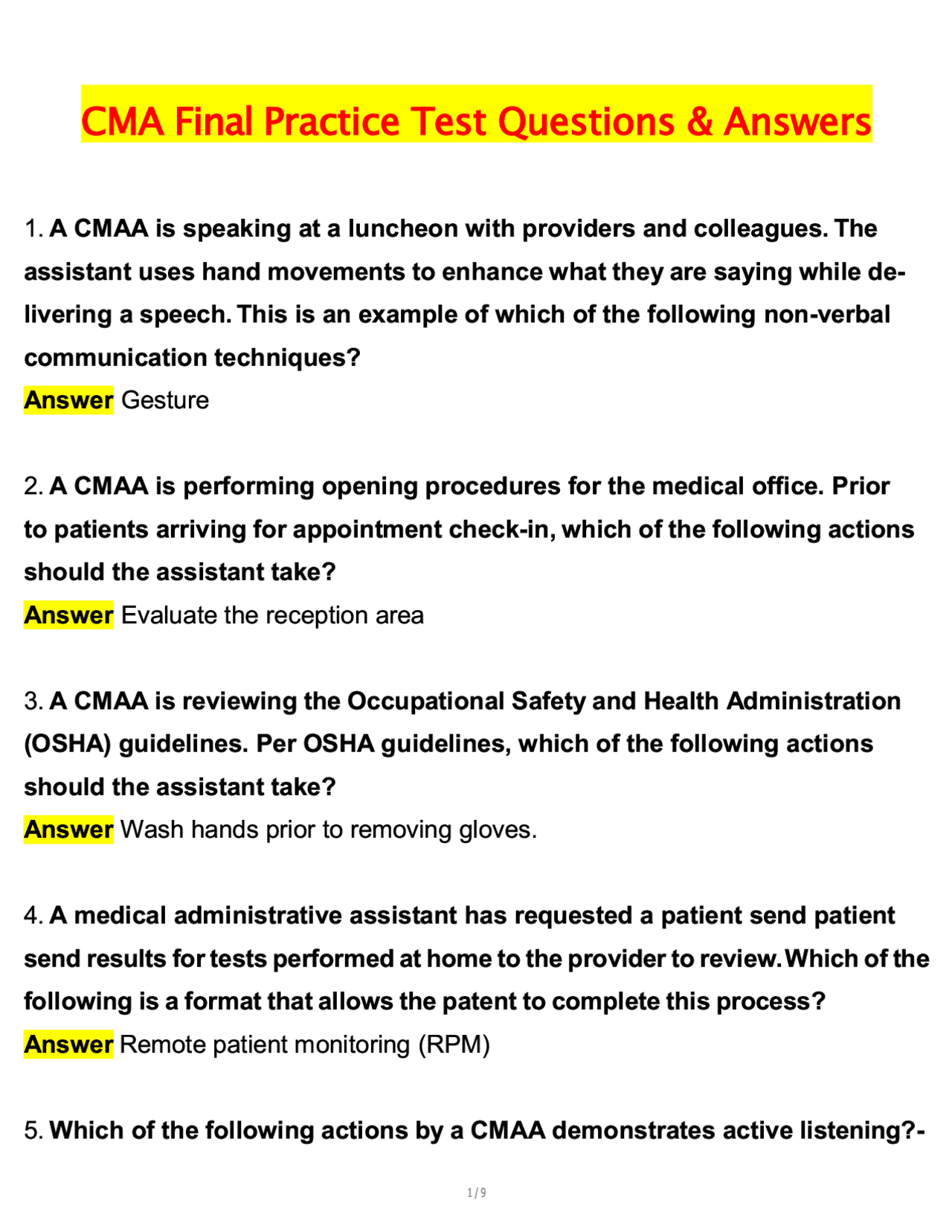 2025 CMA Final Practice Test Questions and Answers Updated Version 2025 ...