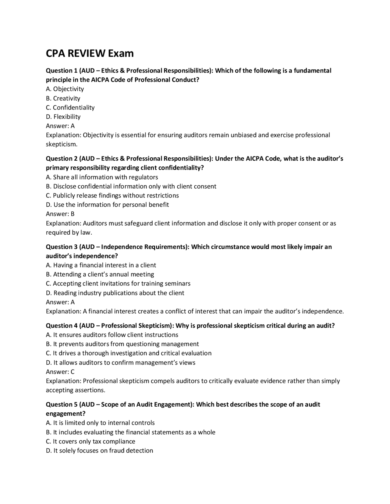 CPA REVIEW Practice Exam | Exams Technology | Docsity