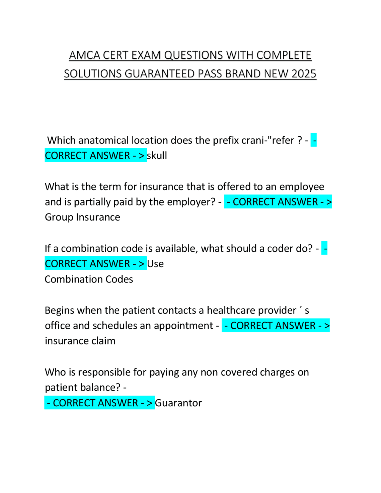 AMCA CERT EXAM QUESTIONS WITH COMPLETE SOLUTIONS GUARANTEED PASS BRAND ...