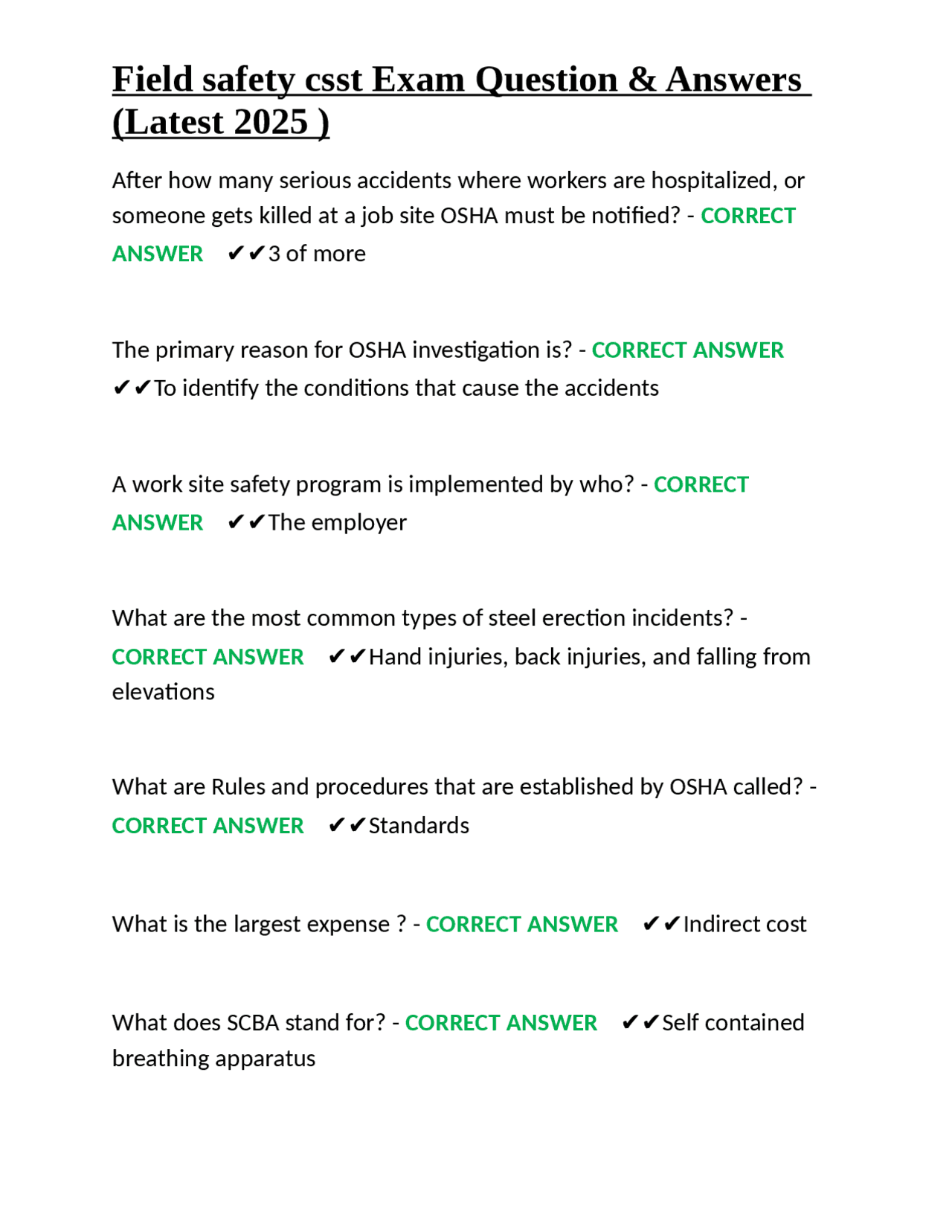 Field safety csst Exam Question & Answers (Latest 2025 ) | Exams ...