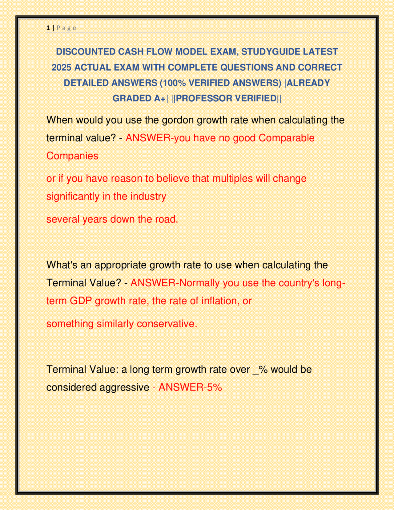 DISCOUNTED CASH FLOW MODEL EXAM, STUDYGUIDE LATEST 2025 ACTUAL EXAM ...