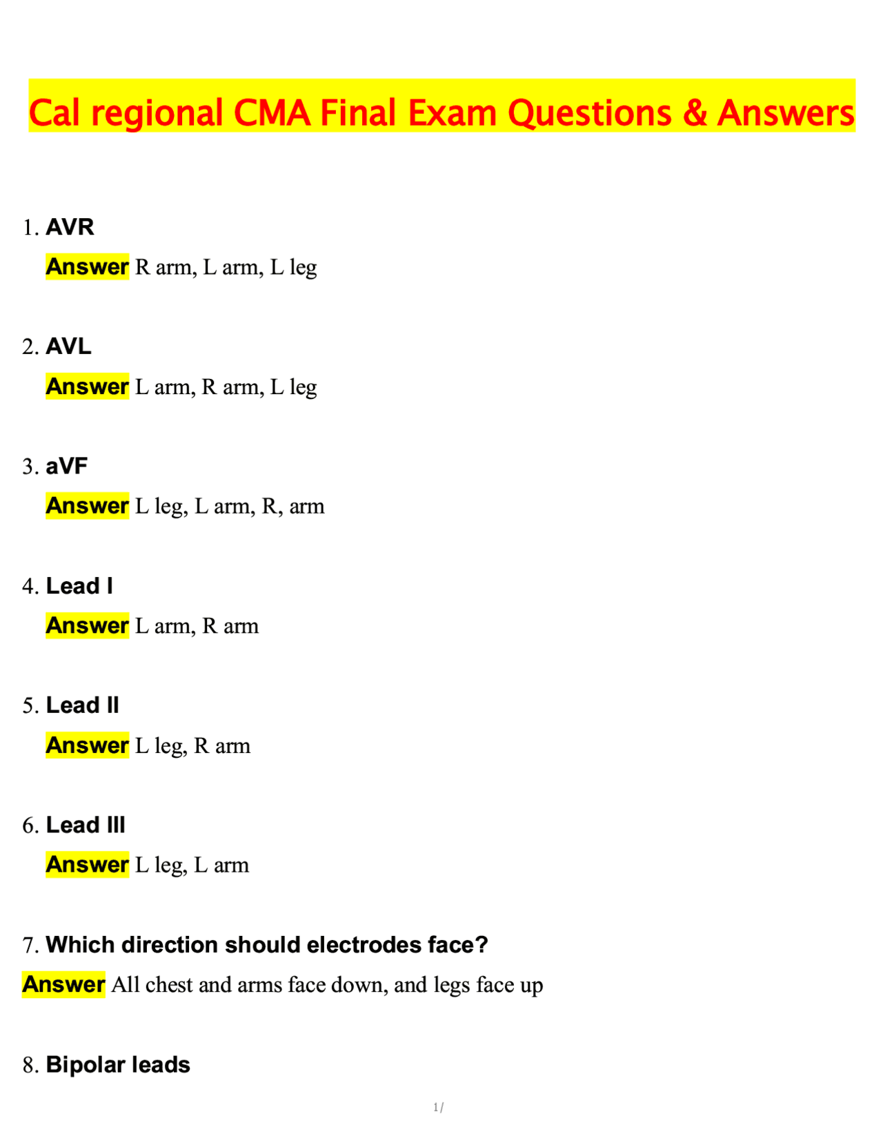 2025 CMA Final Cal Regional Exam Questions and Answers Updated Version ...