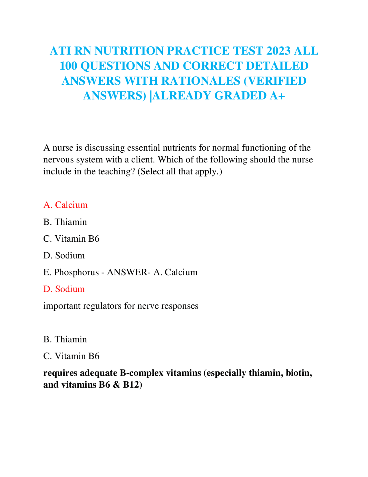 ATI RN NUTRITION PRACTICE TEST 2023 ALL 100 QUESTIONS AND CORRECT ...
