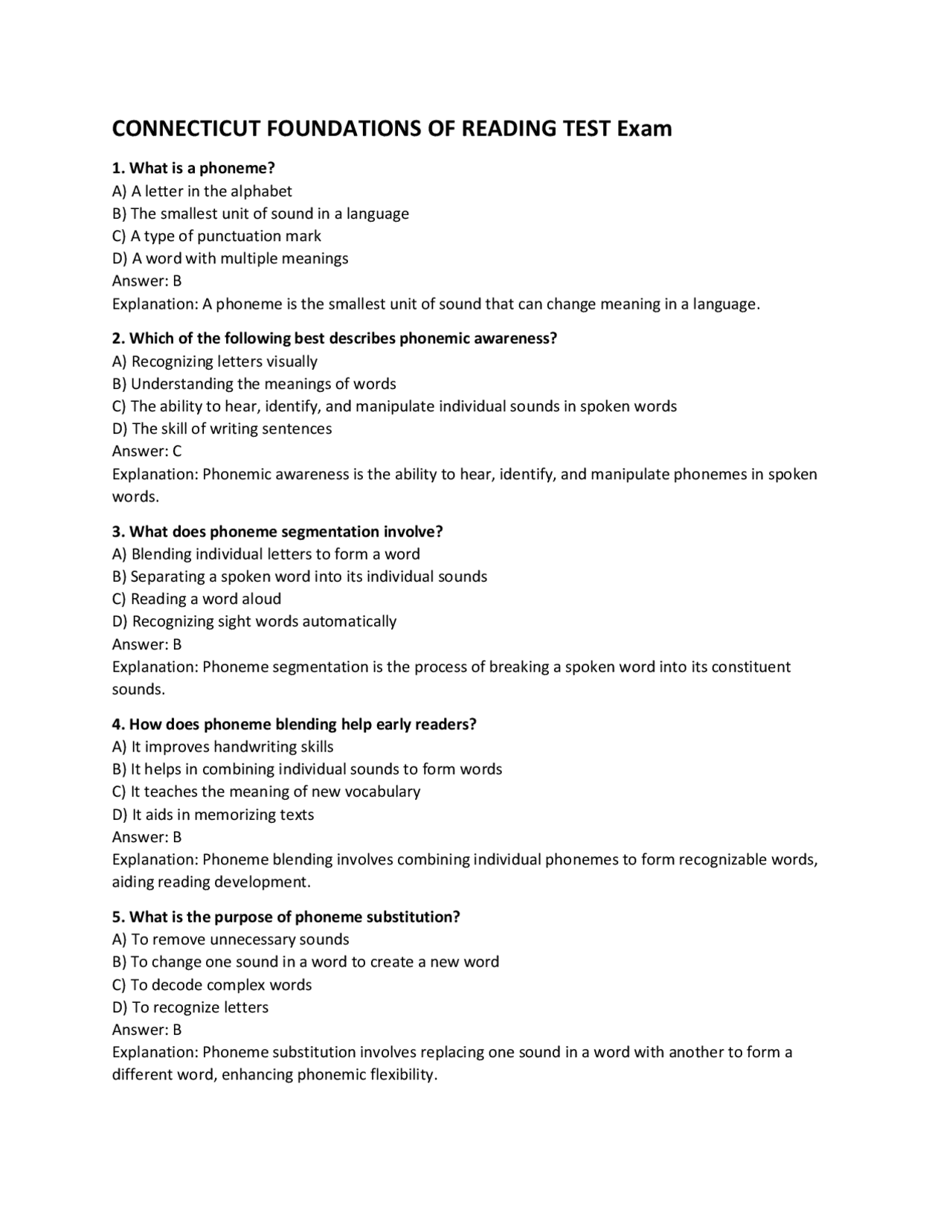 CONNECTICUT FOUNDATIONS OF READING TEST Exam | Exams Technology | Docsity