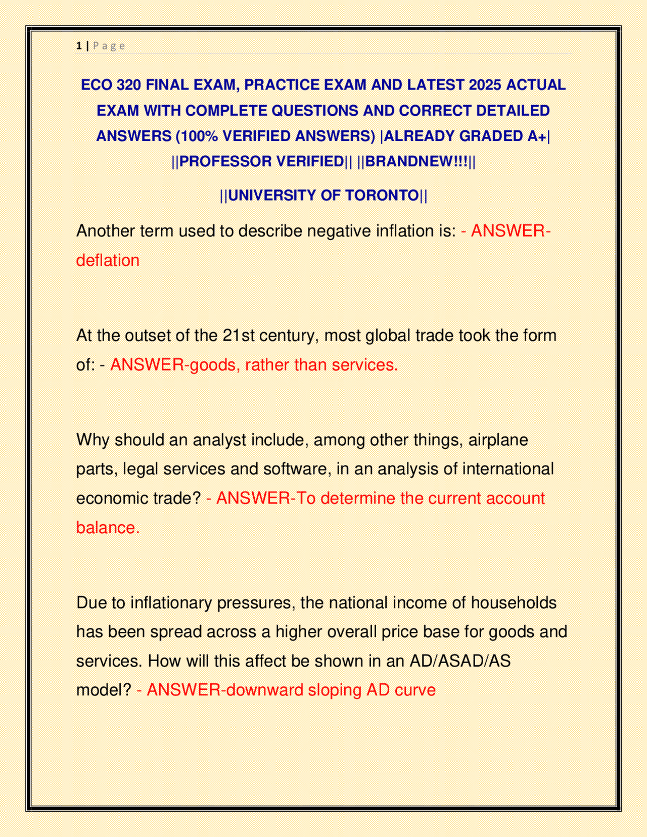 ECO 320 FINAL EXAM, PRACTICE EXAM AND LATEST 2025 ACTUAL EXAM WITH ...