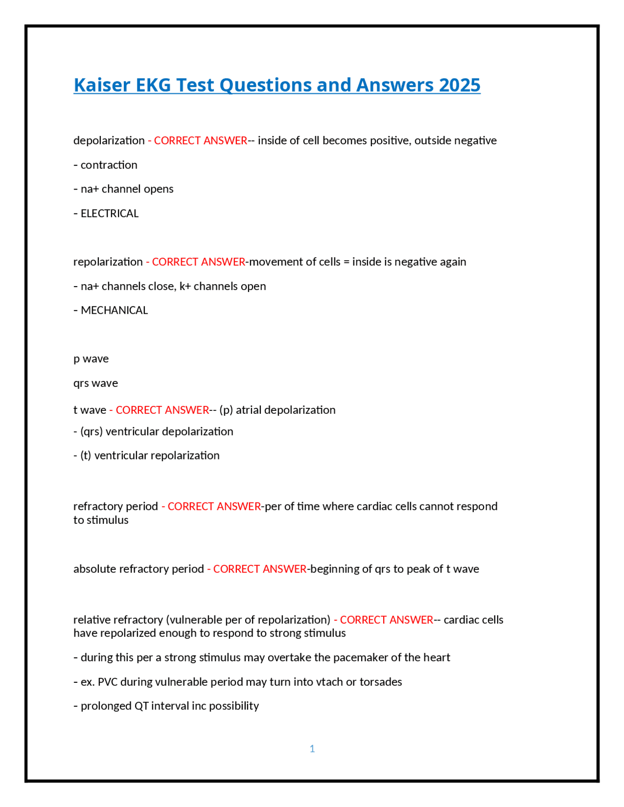 Kaiser EKG Test Questions and Answers 2025 | Exams Nursing | Docsity