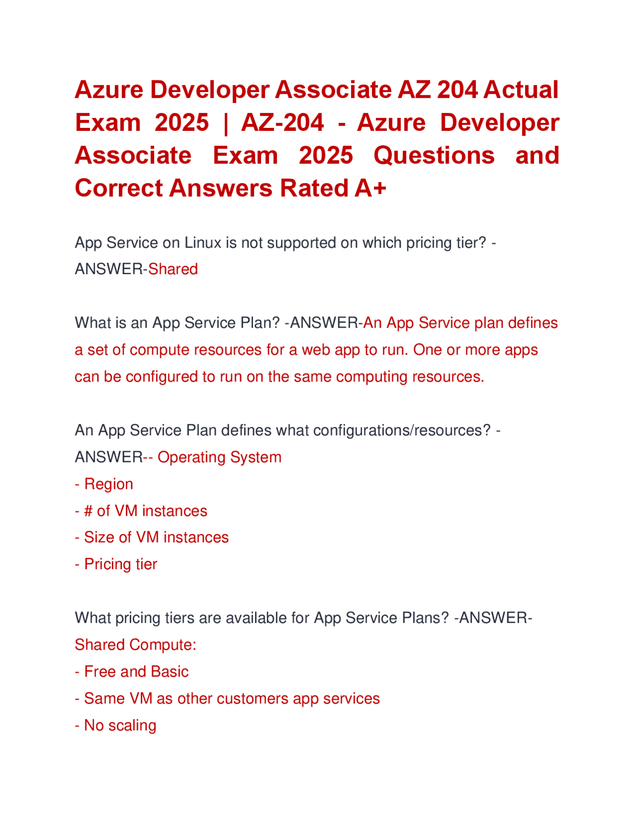Azure Developer Associate AZ 204 Actual Exam 2025 | AZ-204 - Azure ...