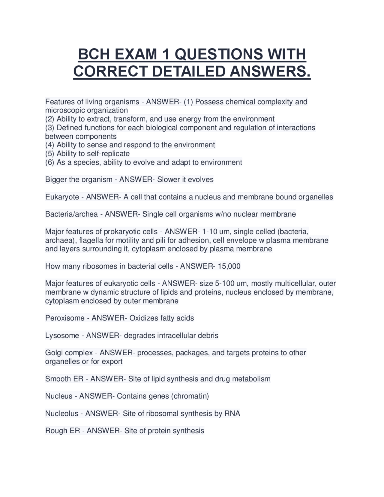 BCH EXAM 1 QUESTIONS WITH CORRECT DETAILED ANSWERS..pdf | Exams Nursing | Docsity