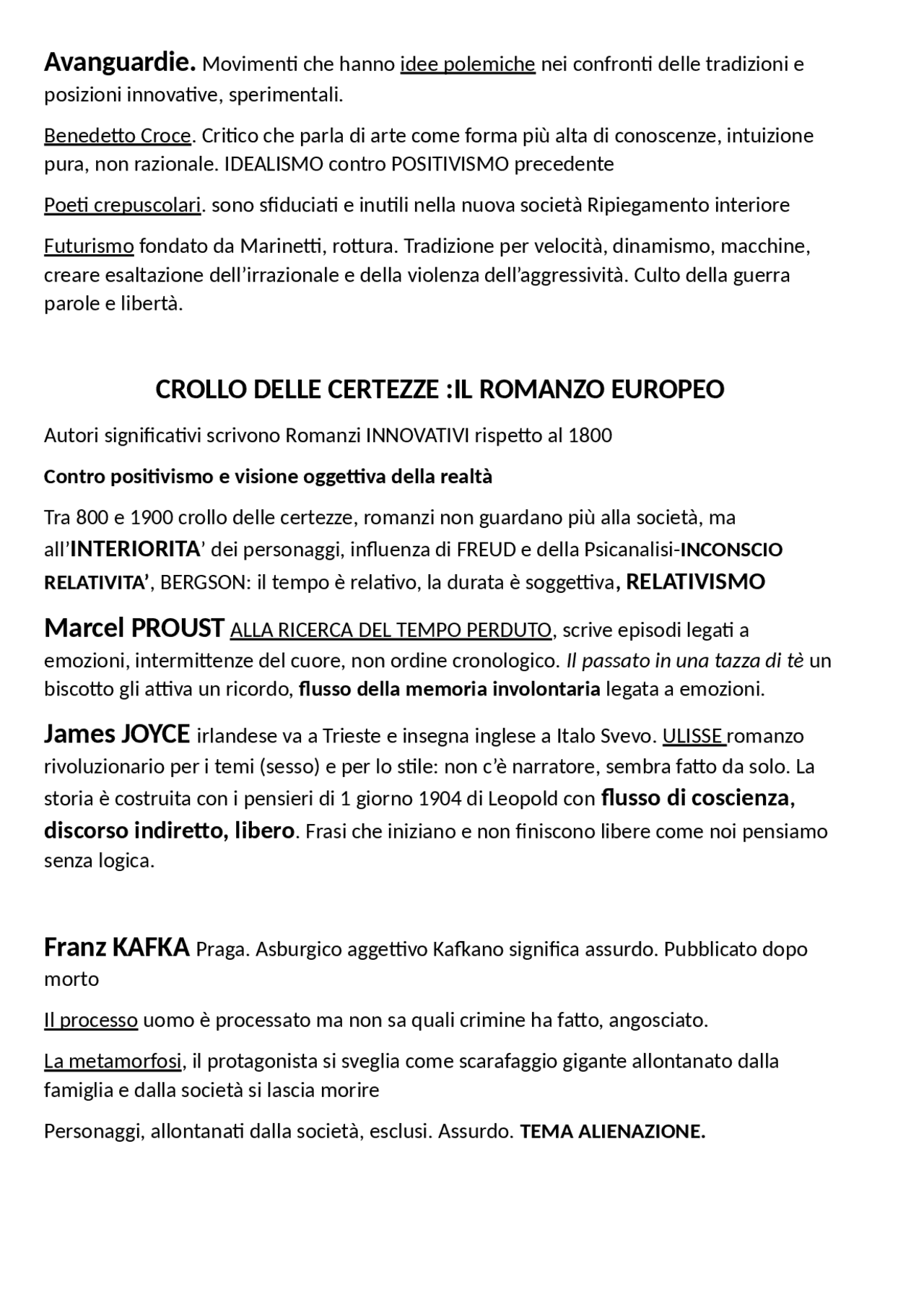 Avanguardie Ed il nuovo romanzo europeo in particolare Svevo e Pirandello | Schemi e mappe ...