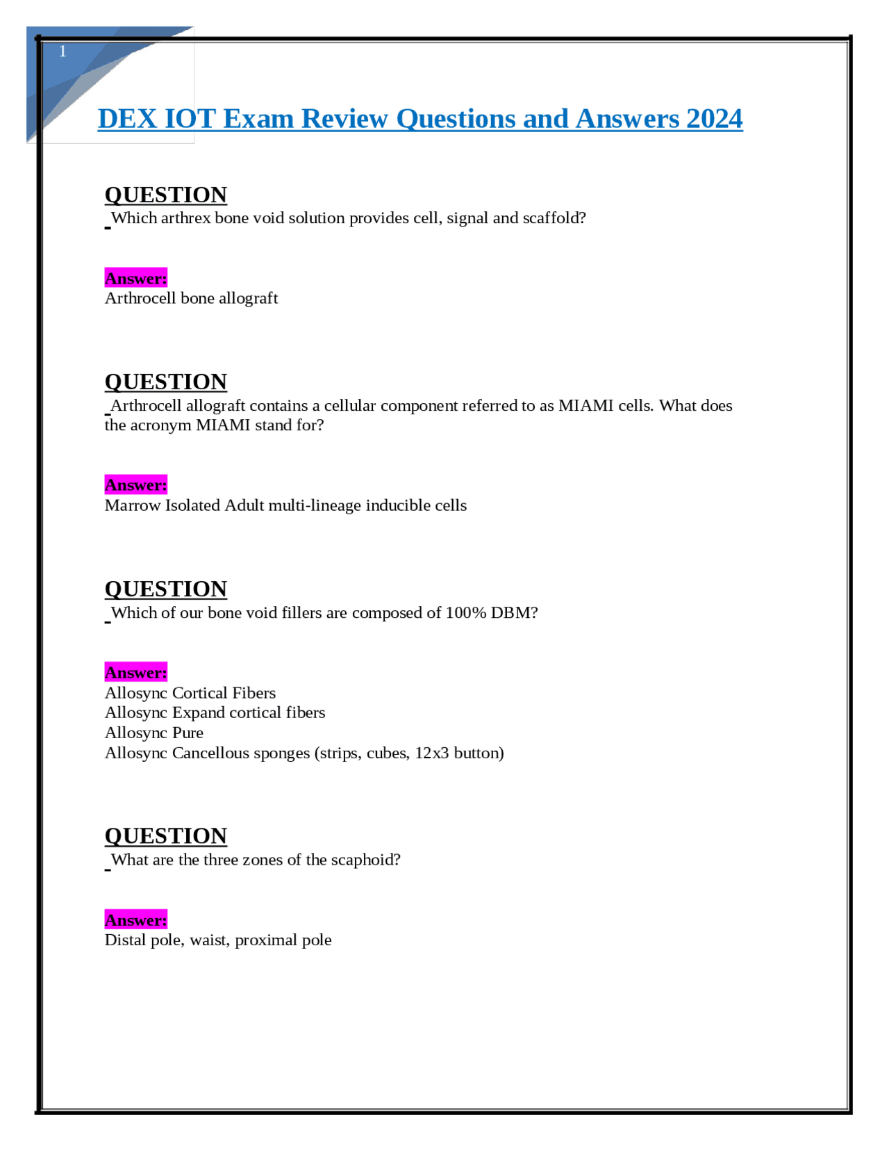 DEX IOT Exam Review Questions and Answers 2024 | Exams Nursing | Docsity