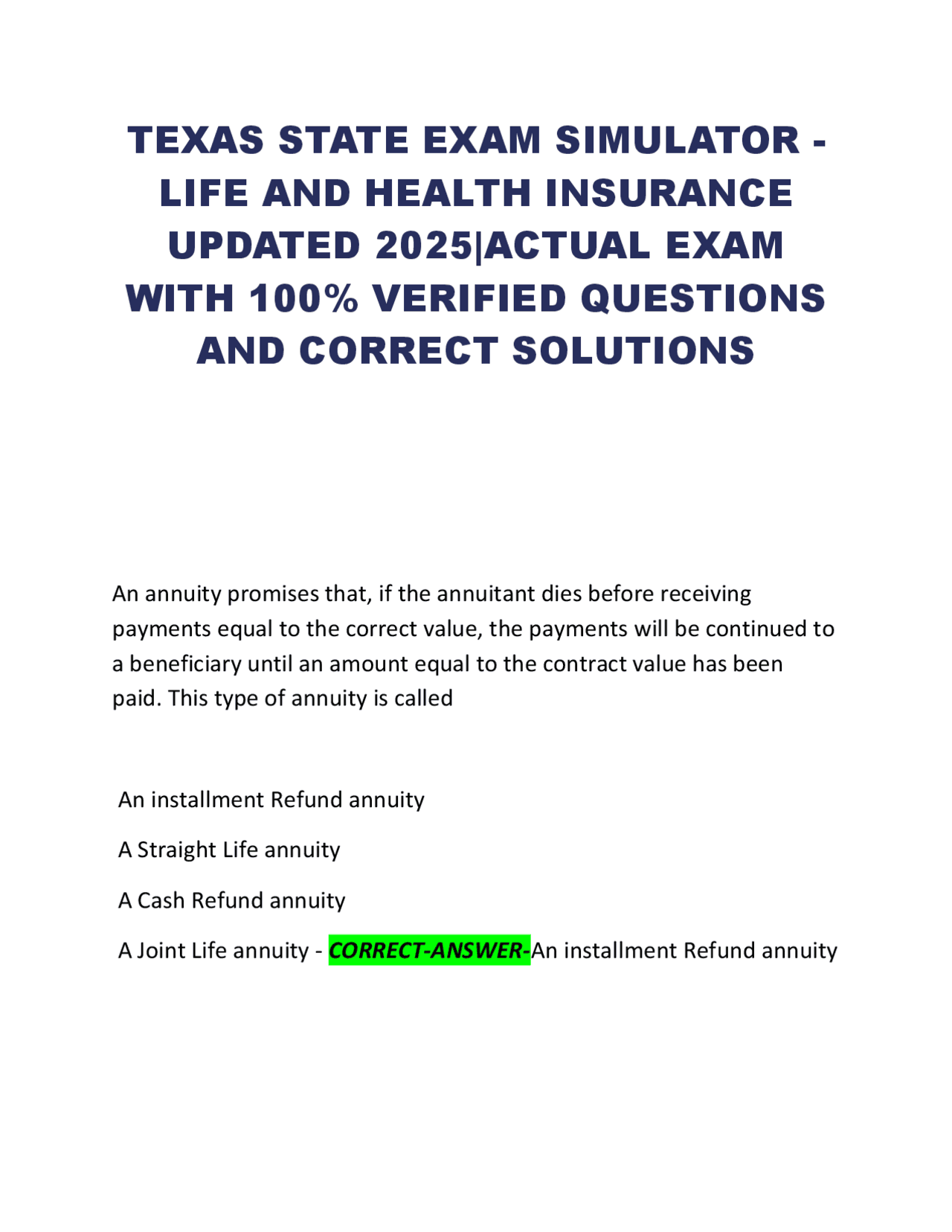 Texas State Exam Simulator - Life and Health Insurance: Updated 2025 ...