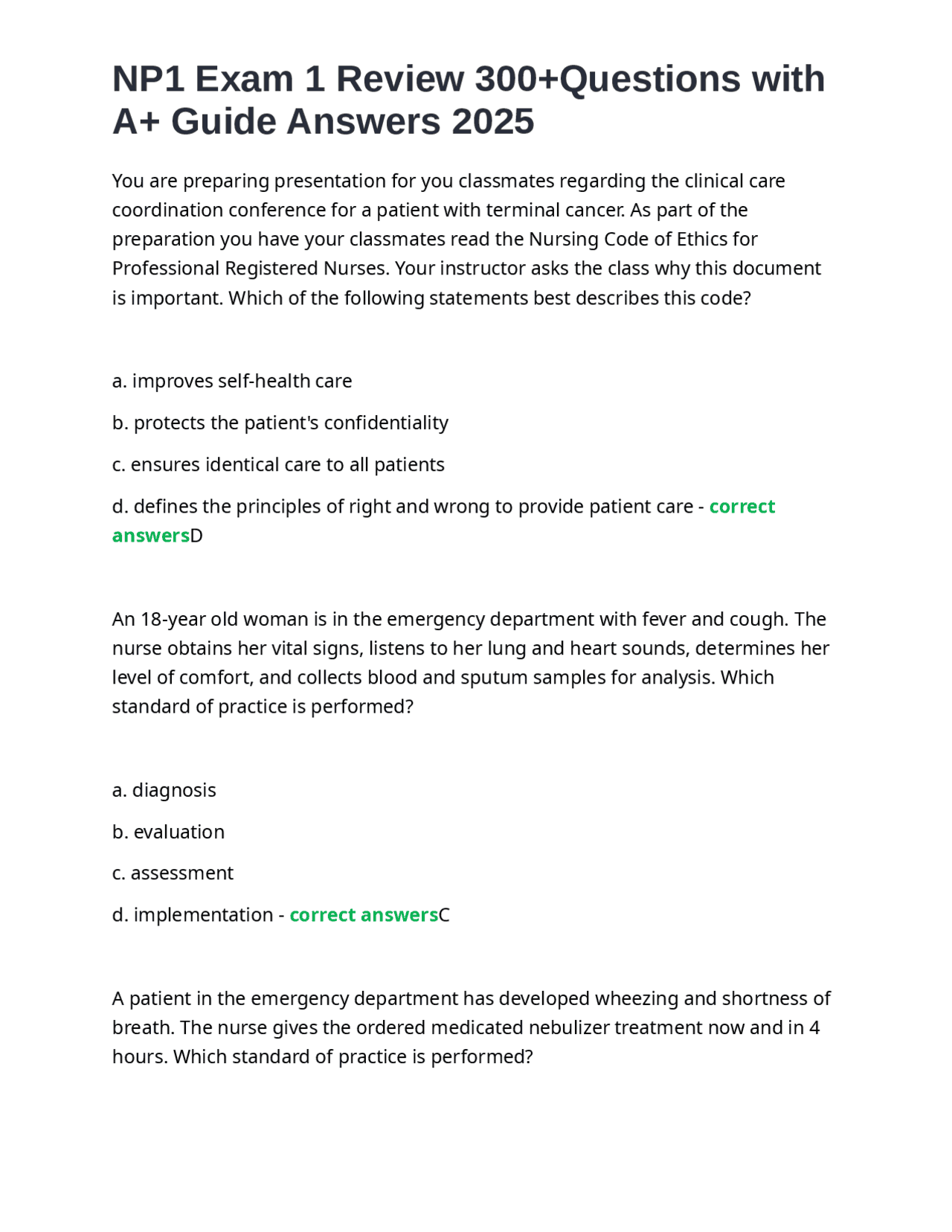 NP1 Exam 1 Review 300+Questions with A+ Guide Answers 2025 | Exams ...