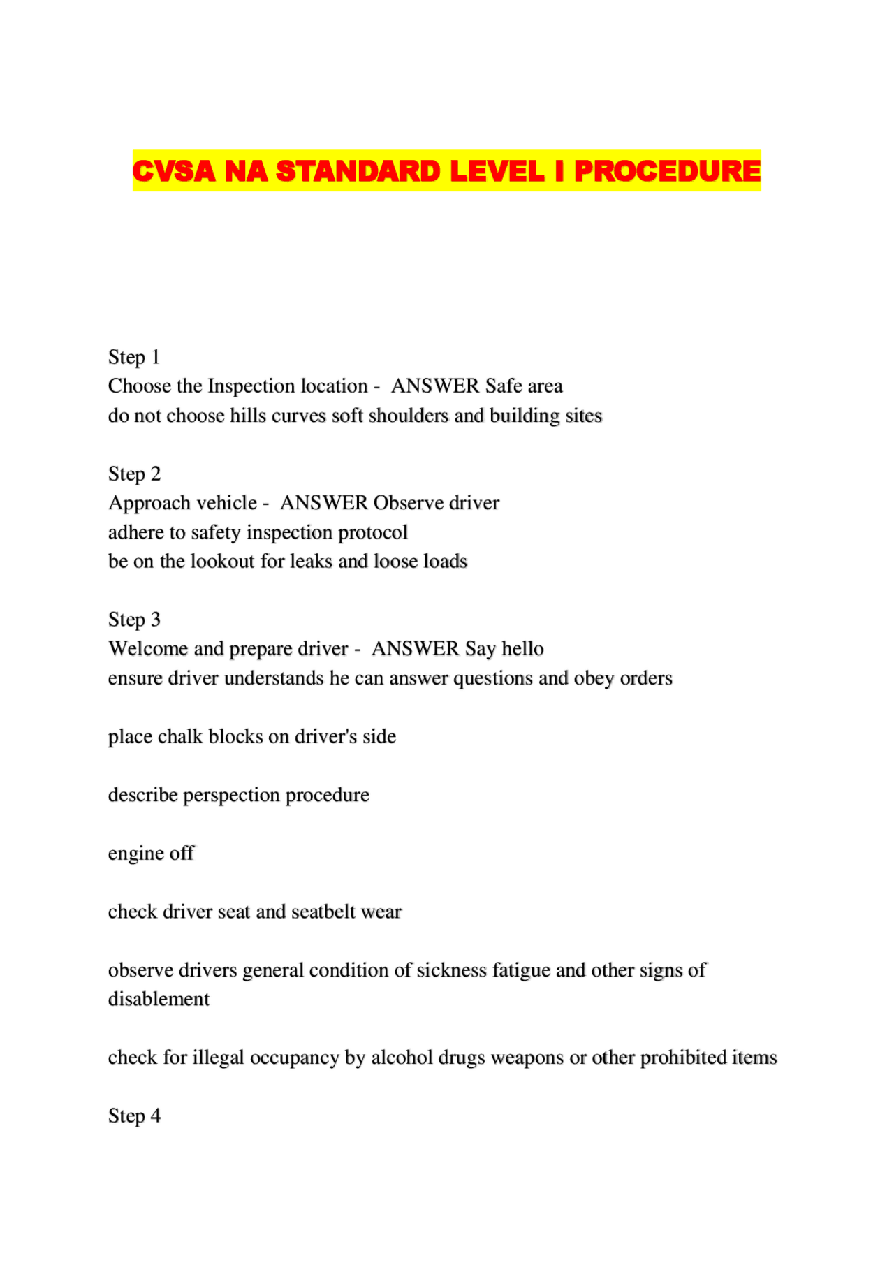 CVSA NA Standard Level I Inspection Procedure: A Step-by-Step Guide ...