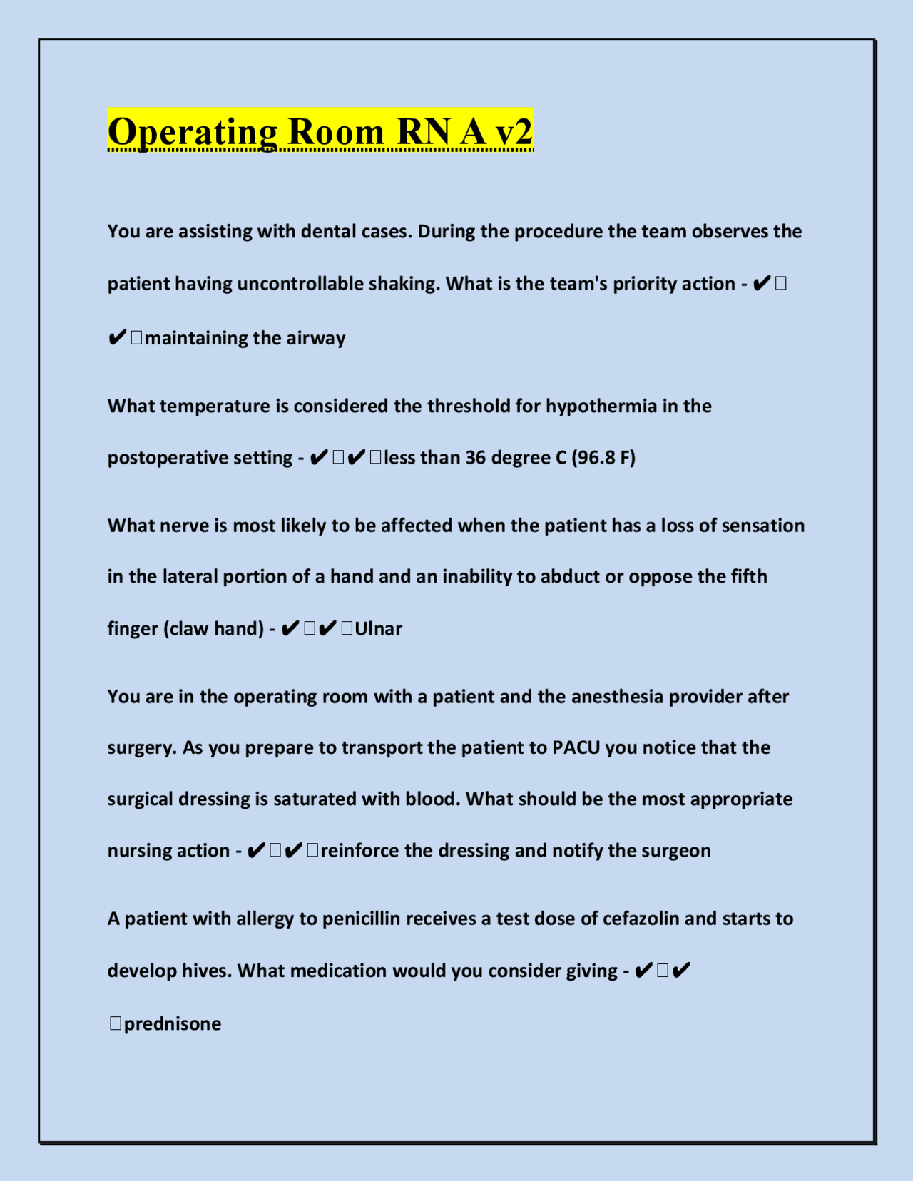 Operating Room Nursing: Multiple Choice Questions and Answers | Exams ...