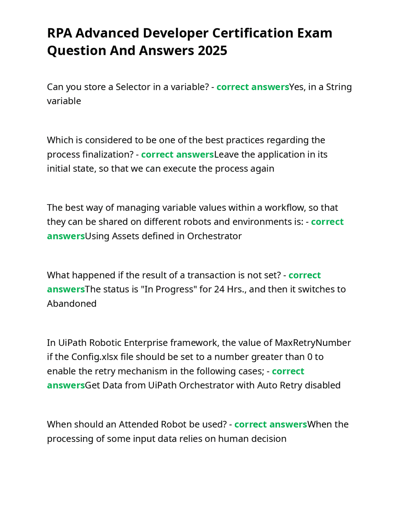 RPA Advanced Developer Certification Exam Question And Answers 2025 ...