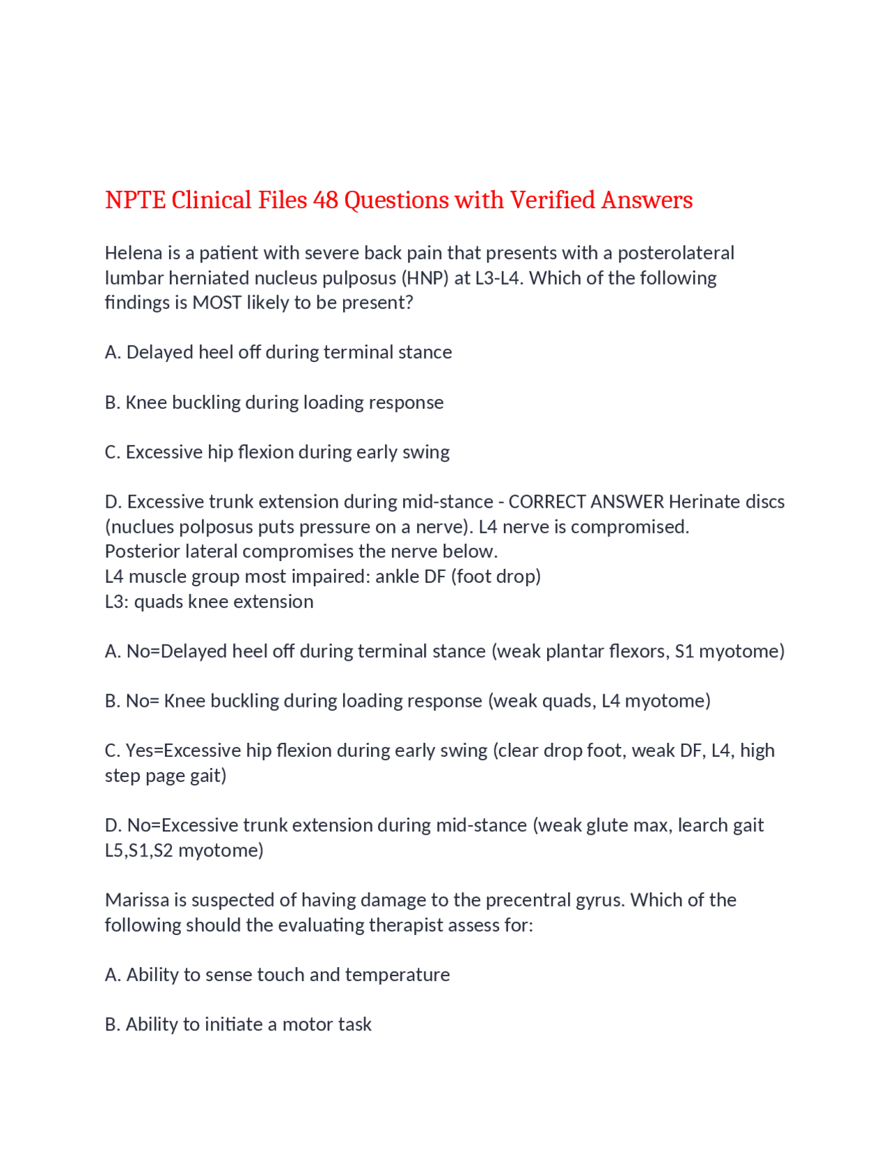 NPTE Clinical Files 48 Questions with Verified Answers,100% CORRECT ...