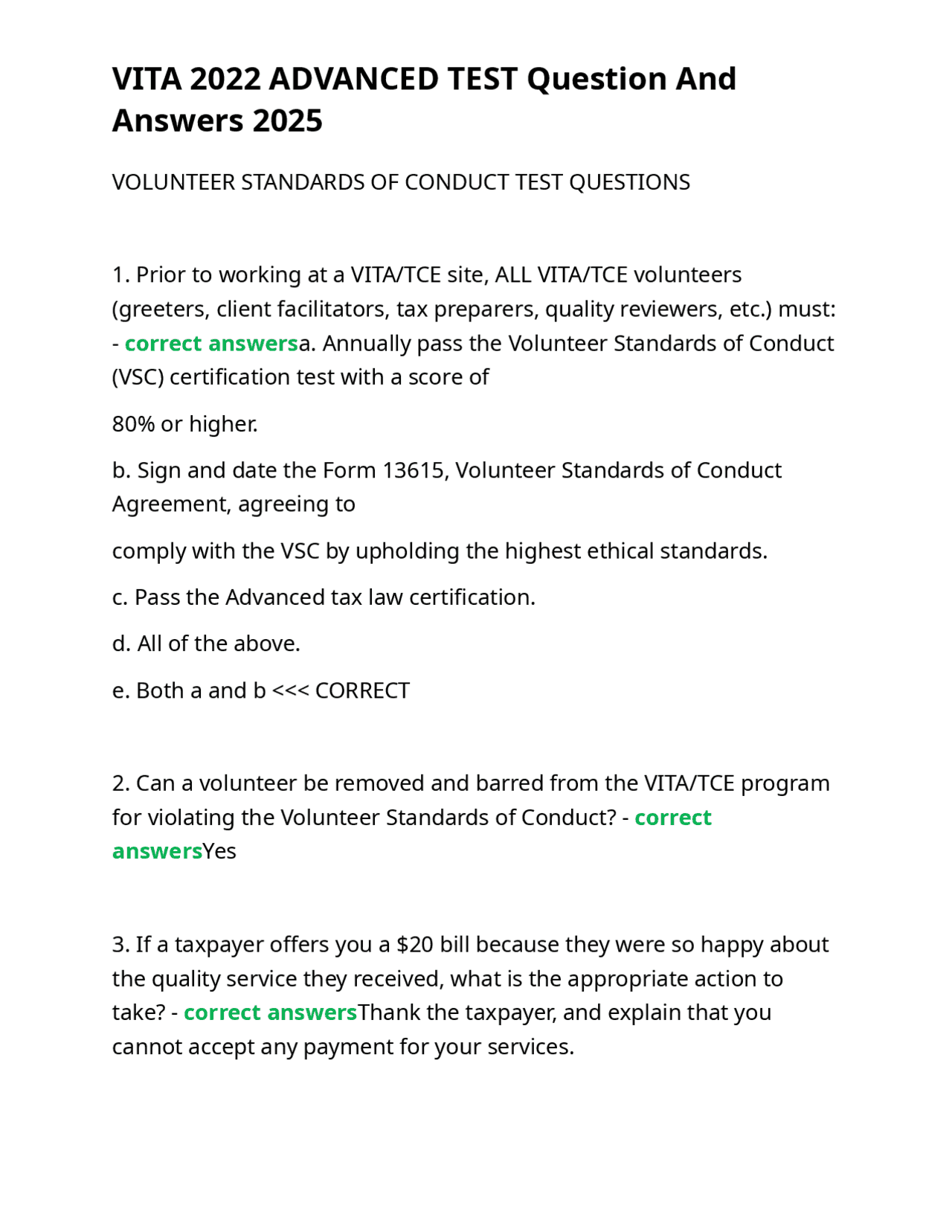 VITA 2022 ADVANCED TEST Question And Answers 2025 | Exams Nursing | Docsity