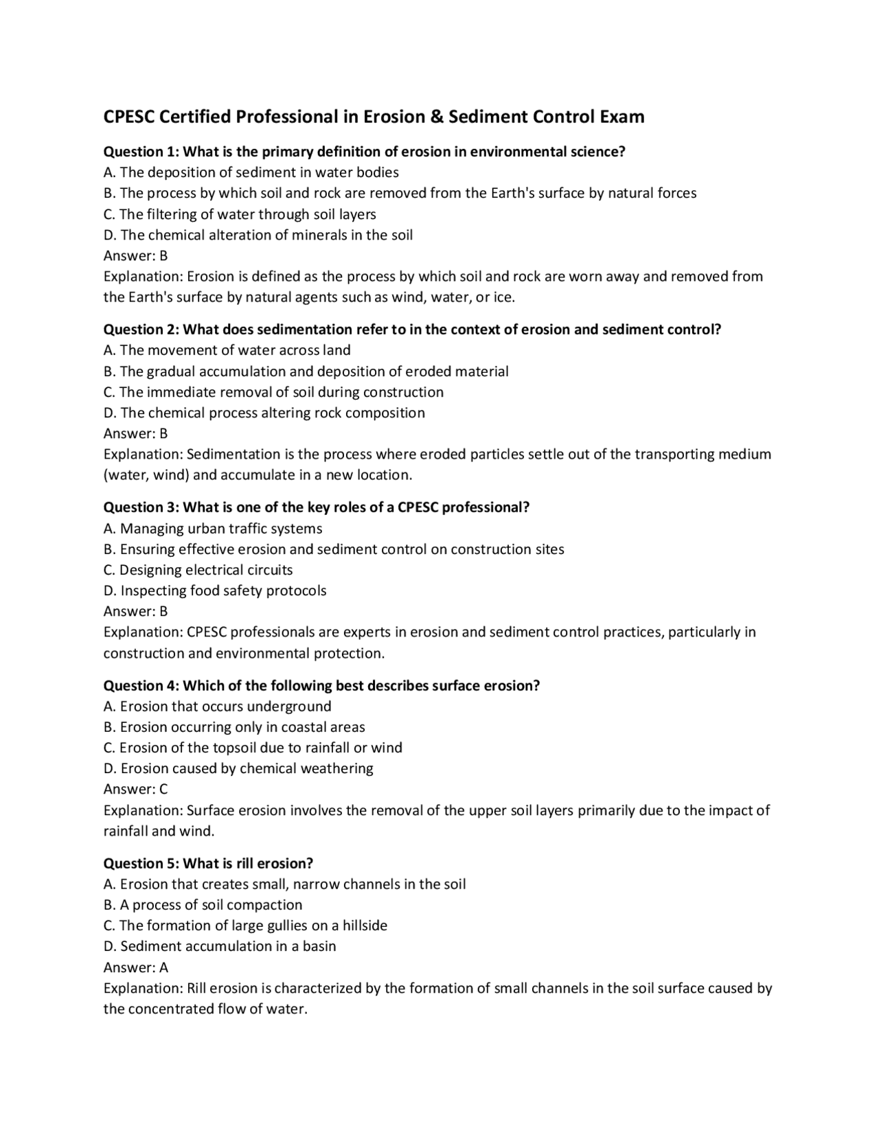 CPESC Certified Professional in Erosion & Sediment Control Exam | Exams ...