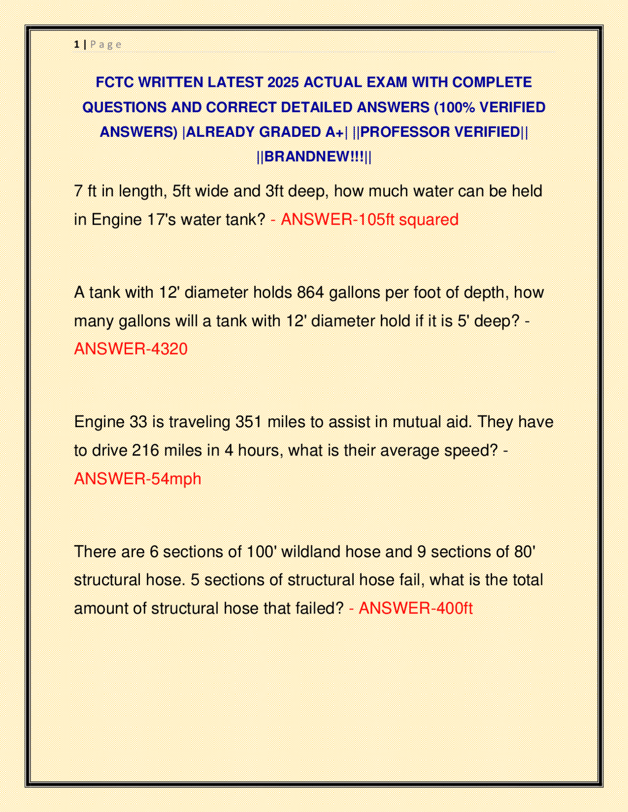 FCTC WRITTEN LATEST 2025 ACTUAL EXAM WITH COMPLETE QUESTIONS AND ...