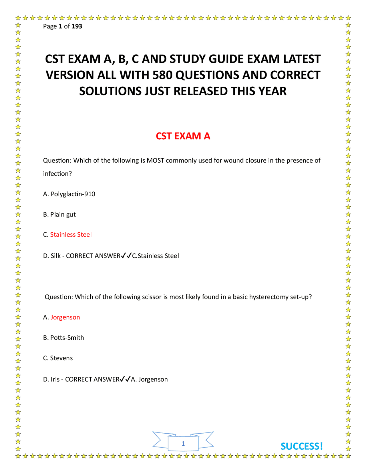 CST Exam A, B, C Study Guide: Comprehensive Questions and Answers ...
