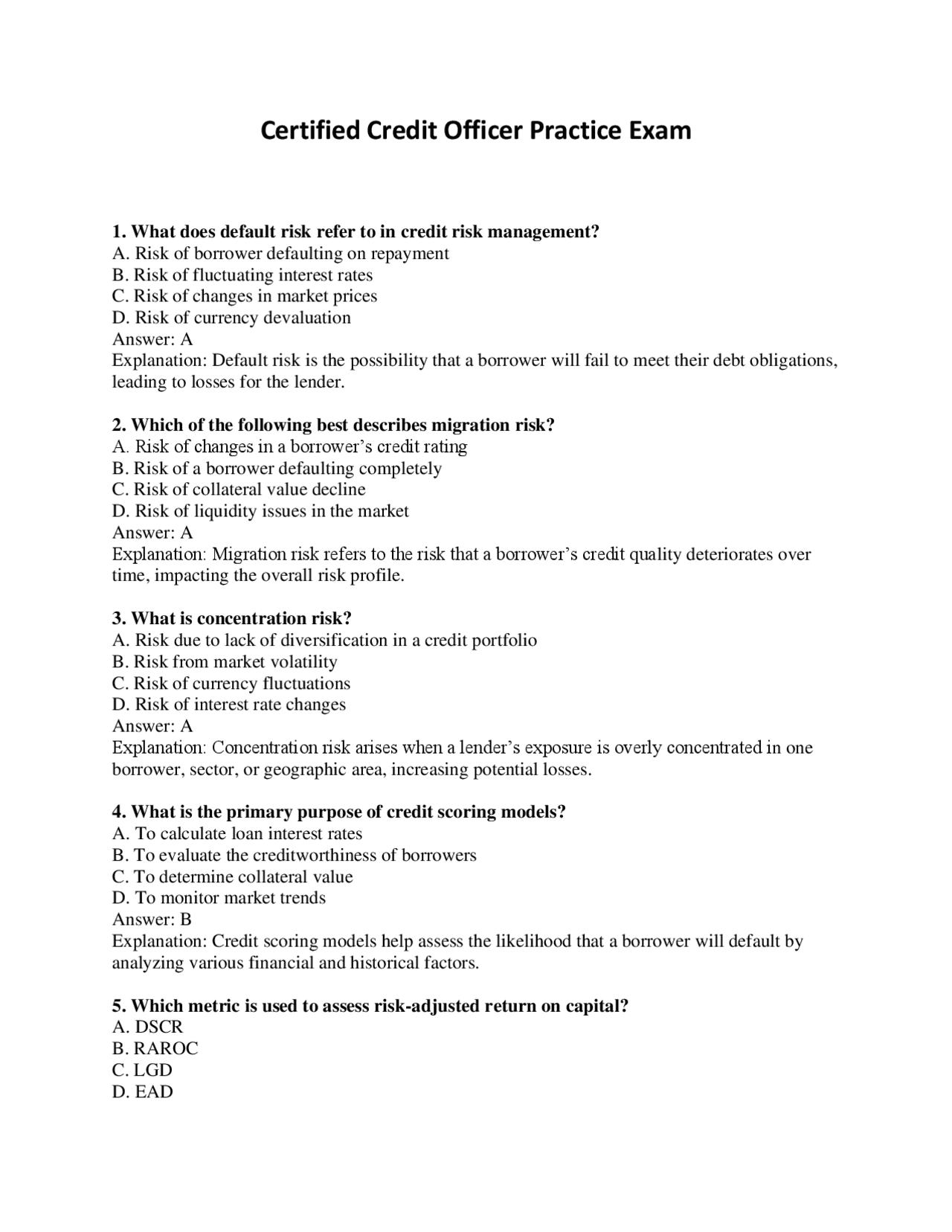 Certified Credit Officer Exam | Exams Technology | Docsity
