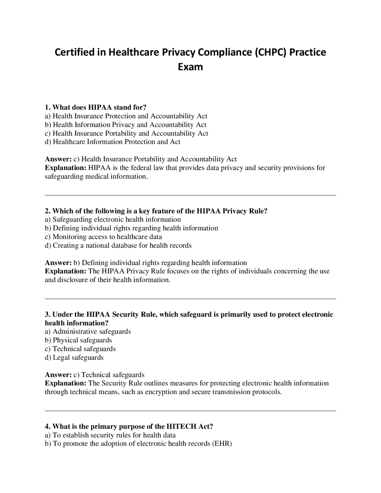 Certified in Healthcare Privacy Compliance (CHPC) Exam | Exams ...