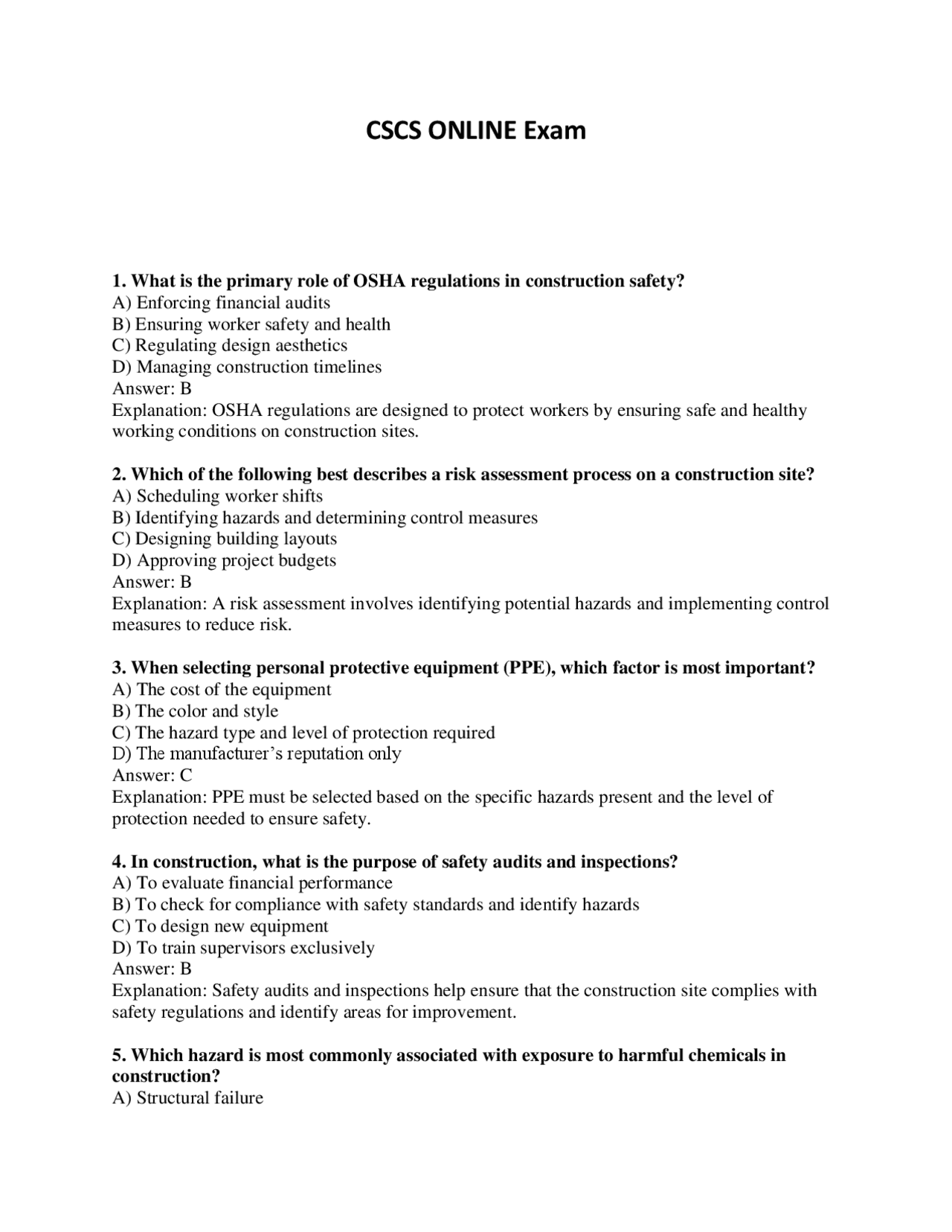 CSCS ONLINE Practice Exam | Exams Technology | Docsity