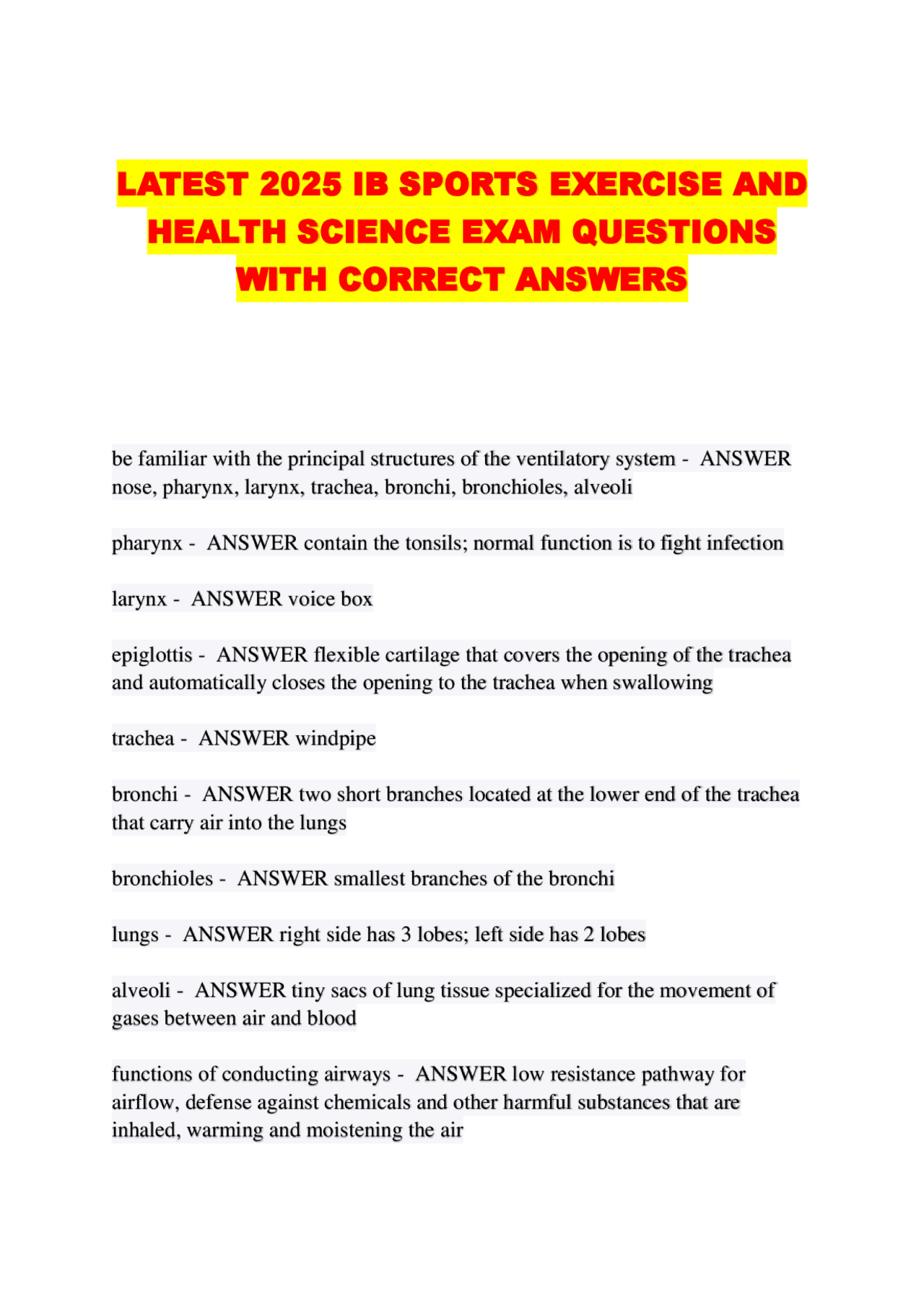 LATEST 2025 IB SPORTS EXERCISE AND HEALTH SCIENCE EXAM QUESTIONS WITH ...
