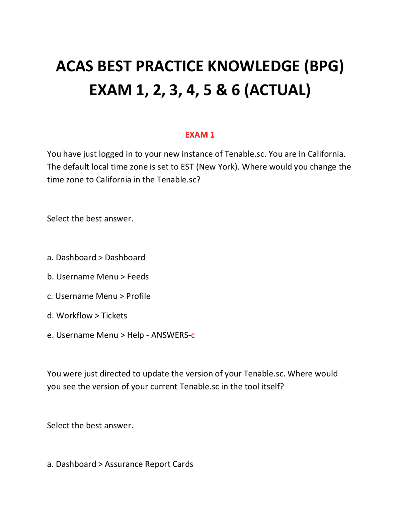 ACAS BEST PRACTICE KNOWLEDGE (BPG) EXAM 1, 2, 3, 4, 5 & 6 (ACTUAL ...