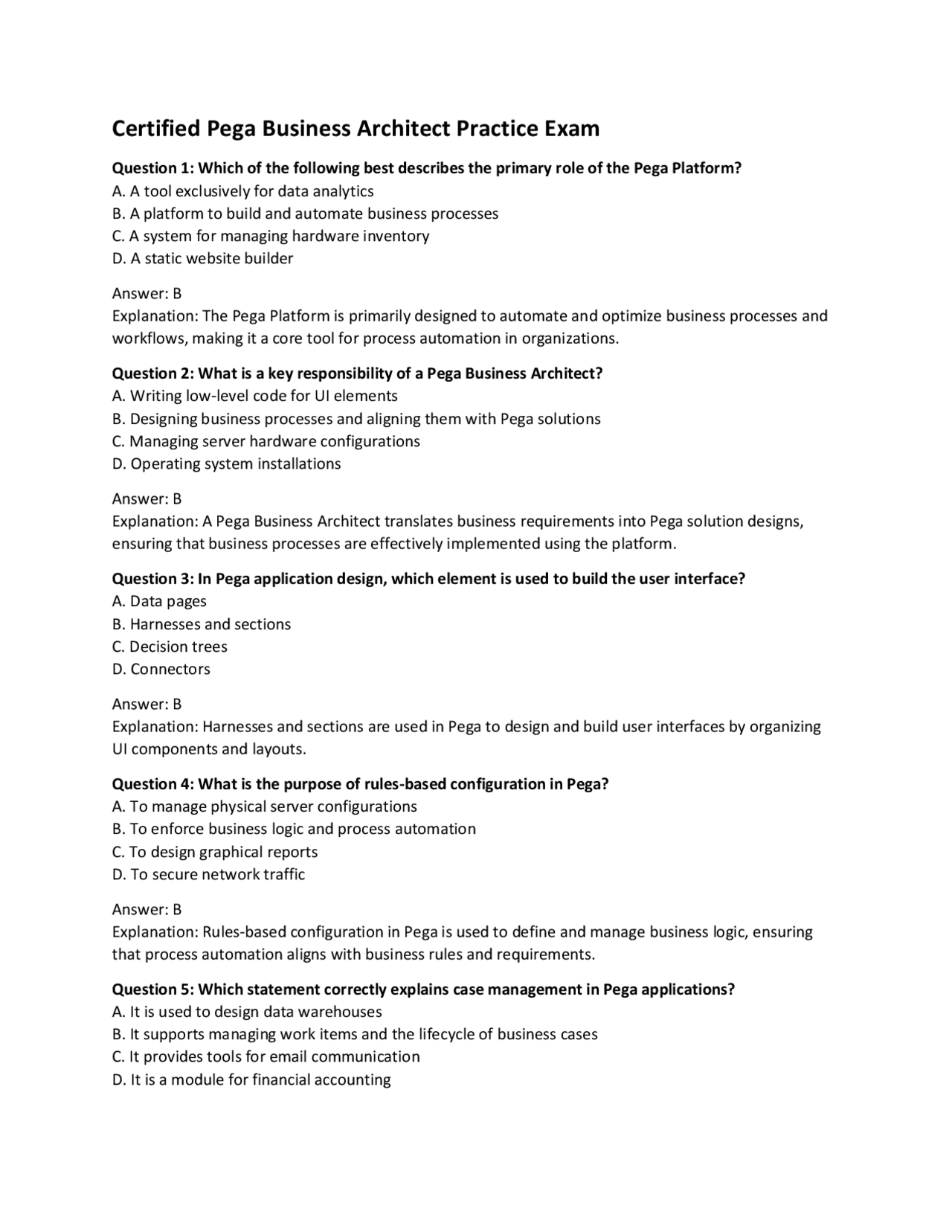 Certified Pega Business Architect Practice Exam Questions and Answers ...