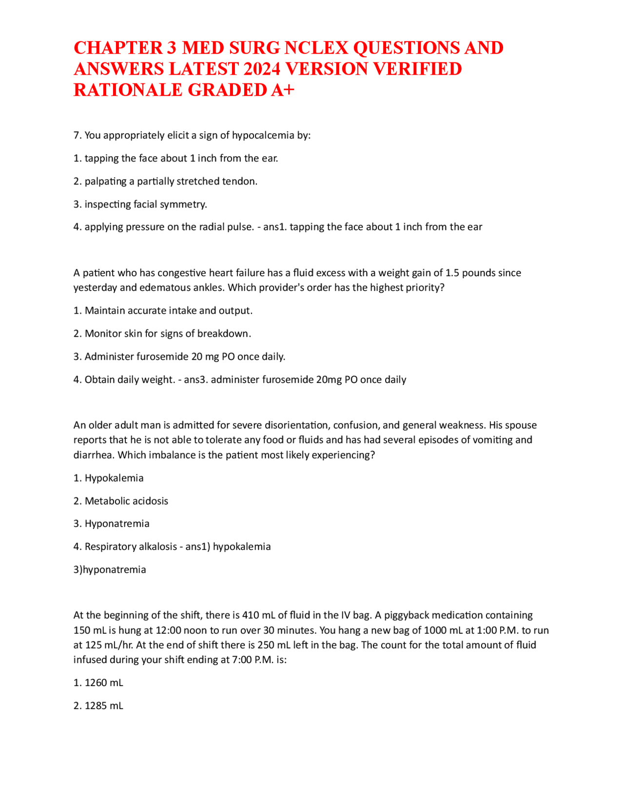 CHAPTER 3 MED SURG NCLEX QUESTIONS AND ANSWERS LATEST 2024 VERSION ...