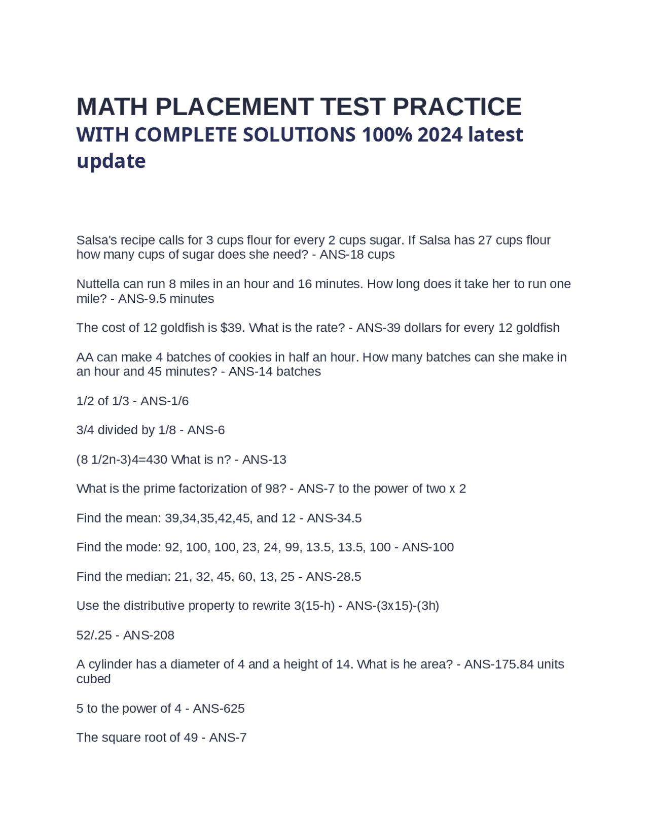 Math Placement Test Practice: A Guide to Essential Concepts and Problem ...