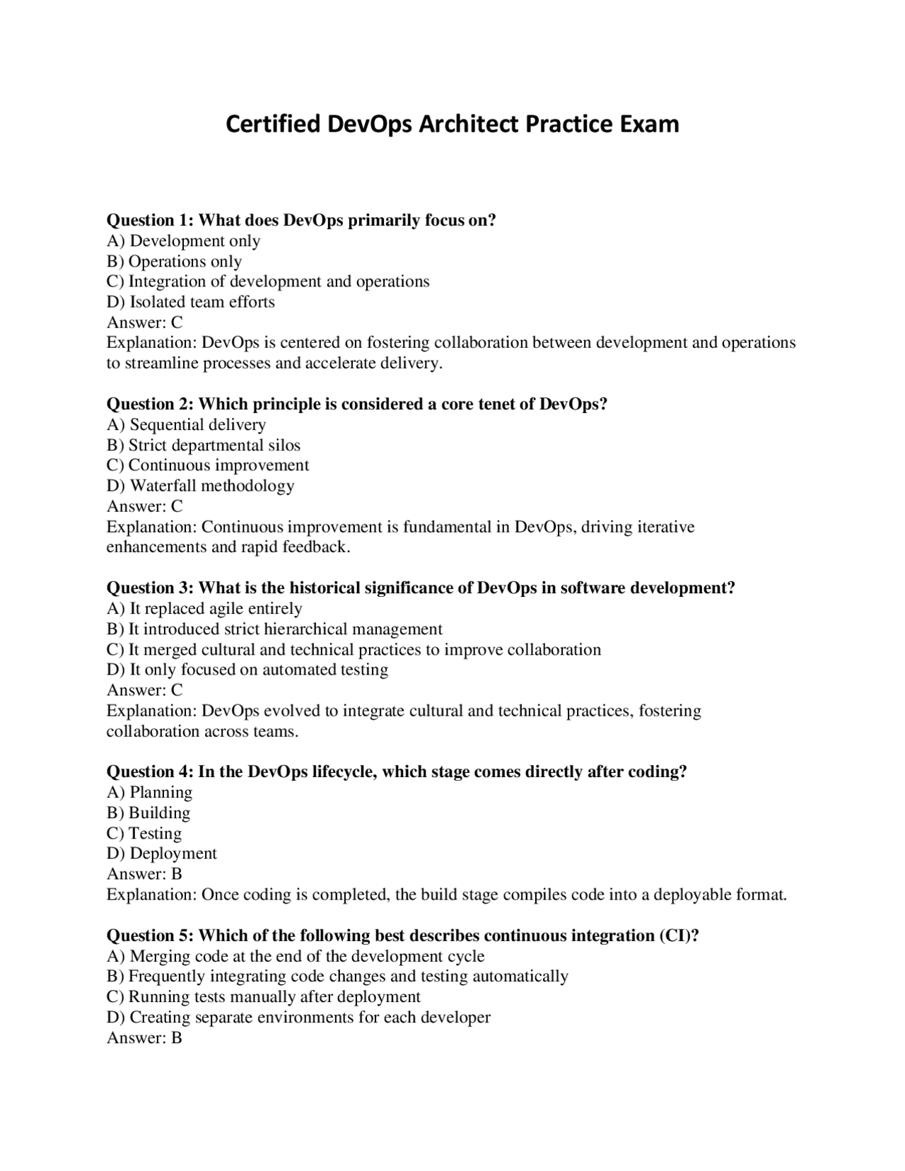 Certified DevOps Architect Exam | Exams Technology | Docsity