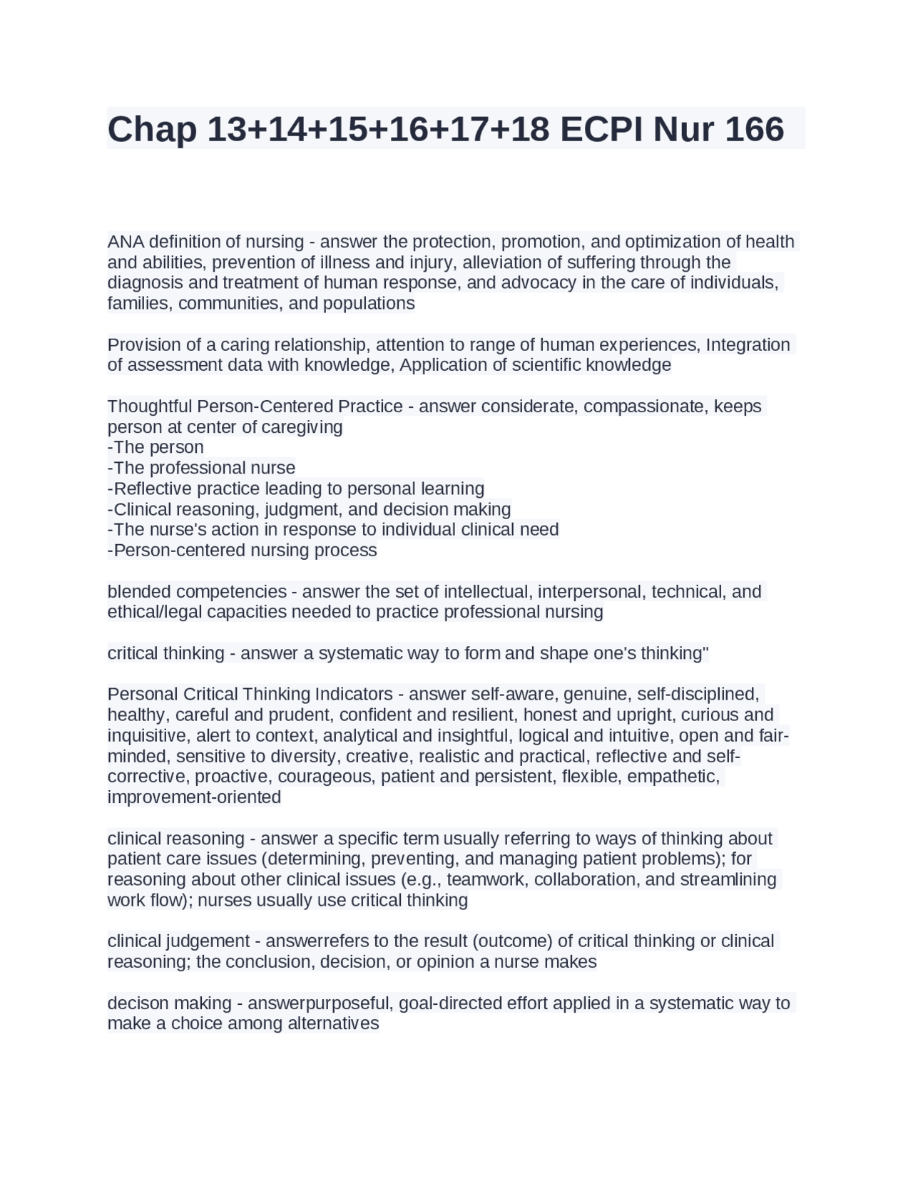 Chap 13+14+15+16+17+18 ECPI Nur 166 Questions and Answers 100% Solved ...