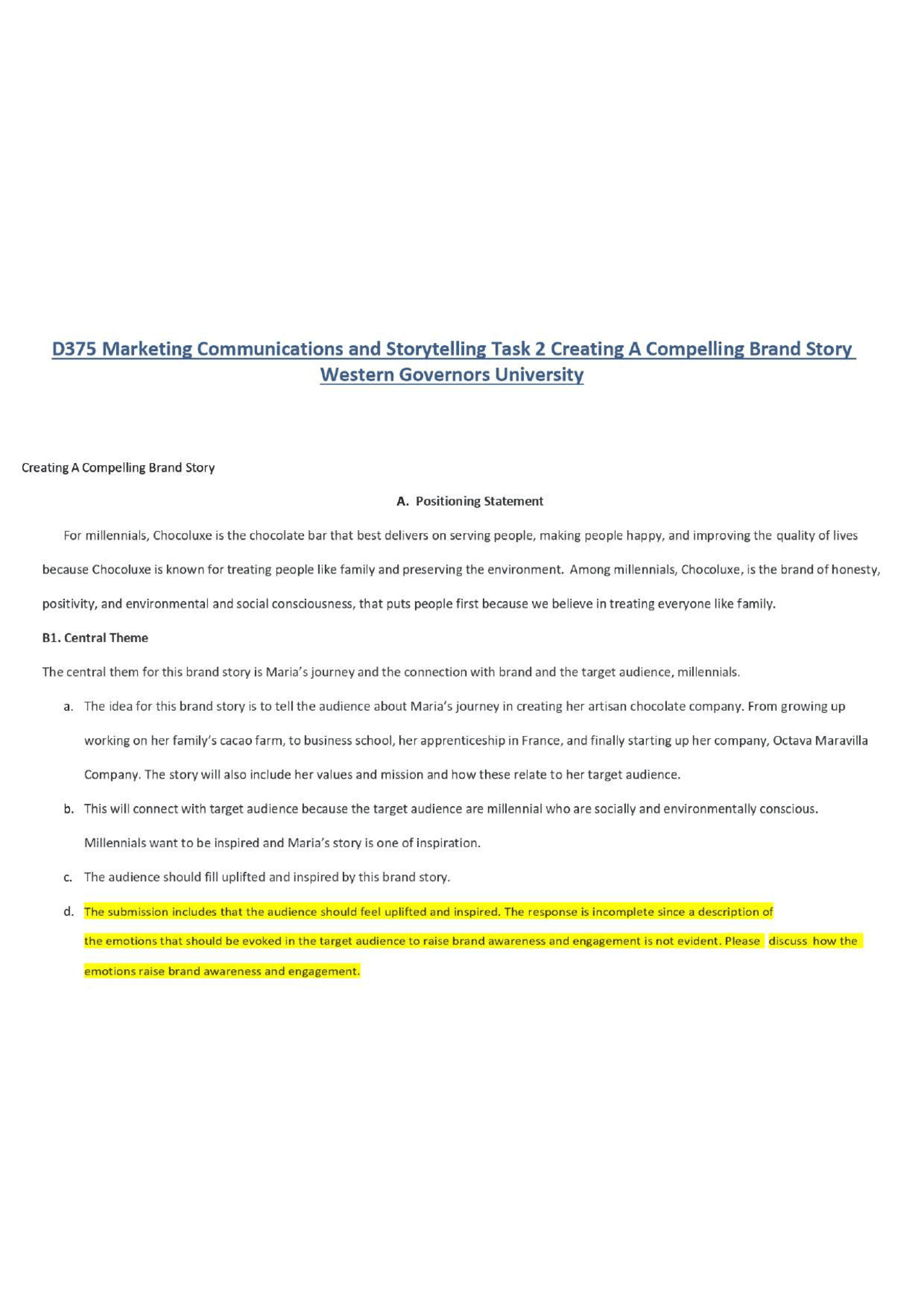 D375 Marketing Communications and Storytelling Task 2 Creating A ...