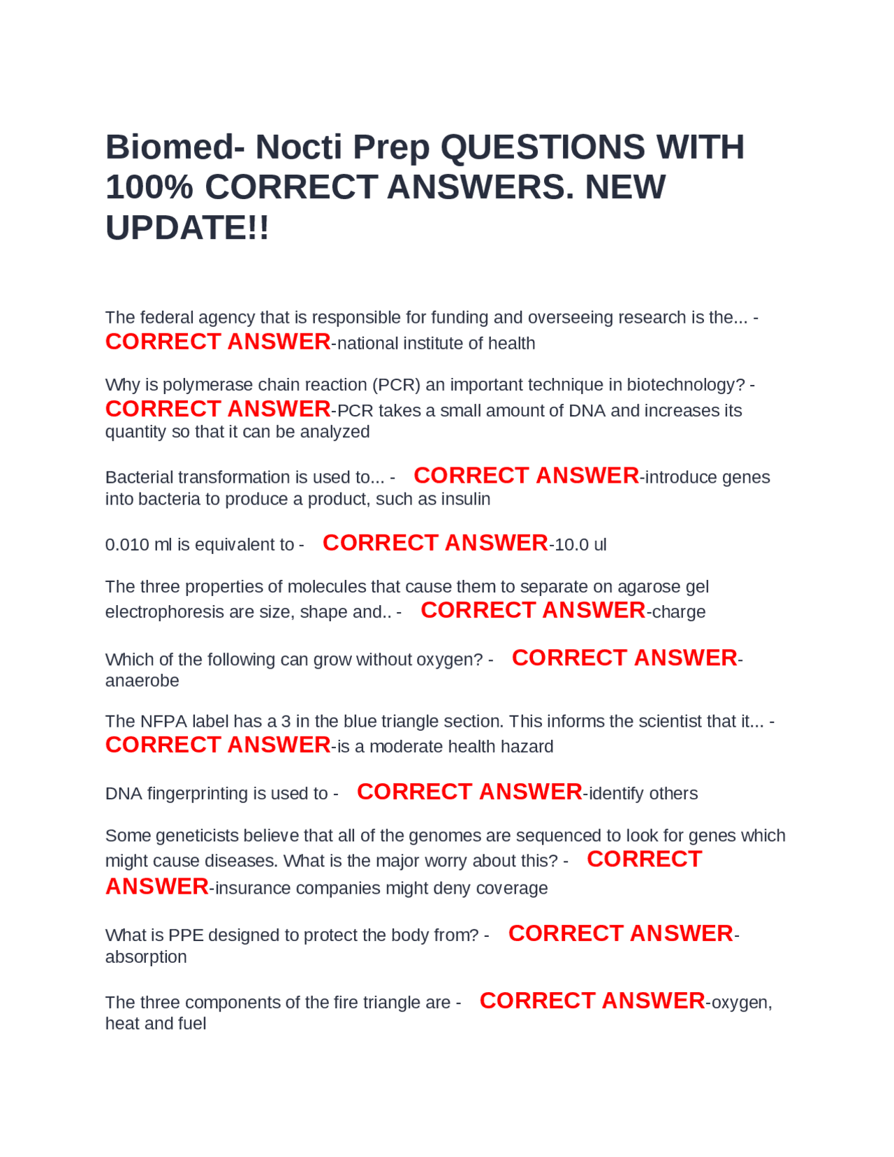 Biomed- Nocti Prep QUESTIONS WITH 100% CORRECT ANSWERS. NEW UPDATE ...