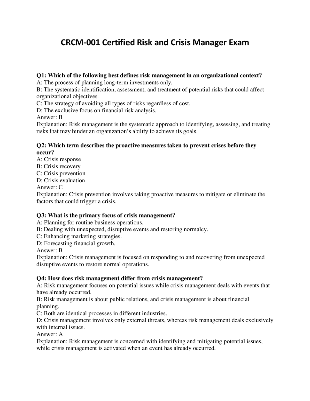 CRCM-001 Certified Risk and Crisis Manager Exam | Exams Technology ...